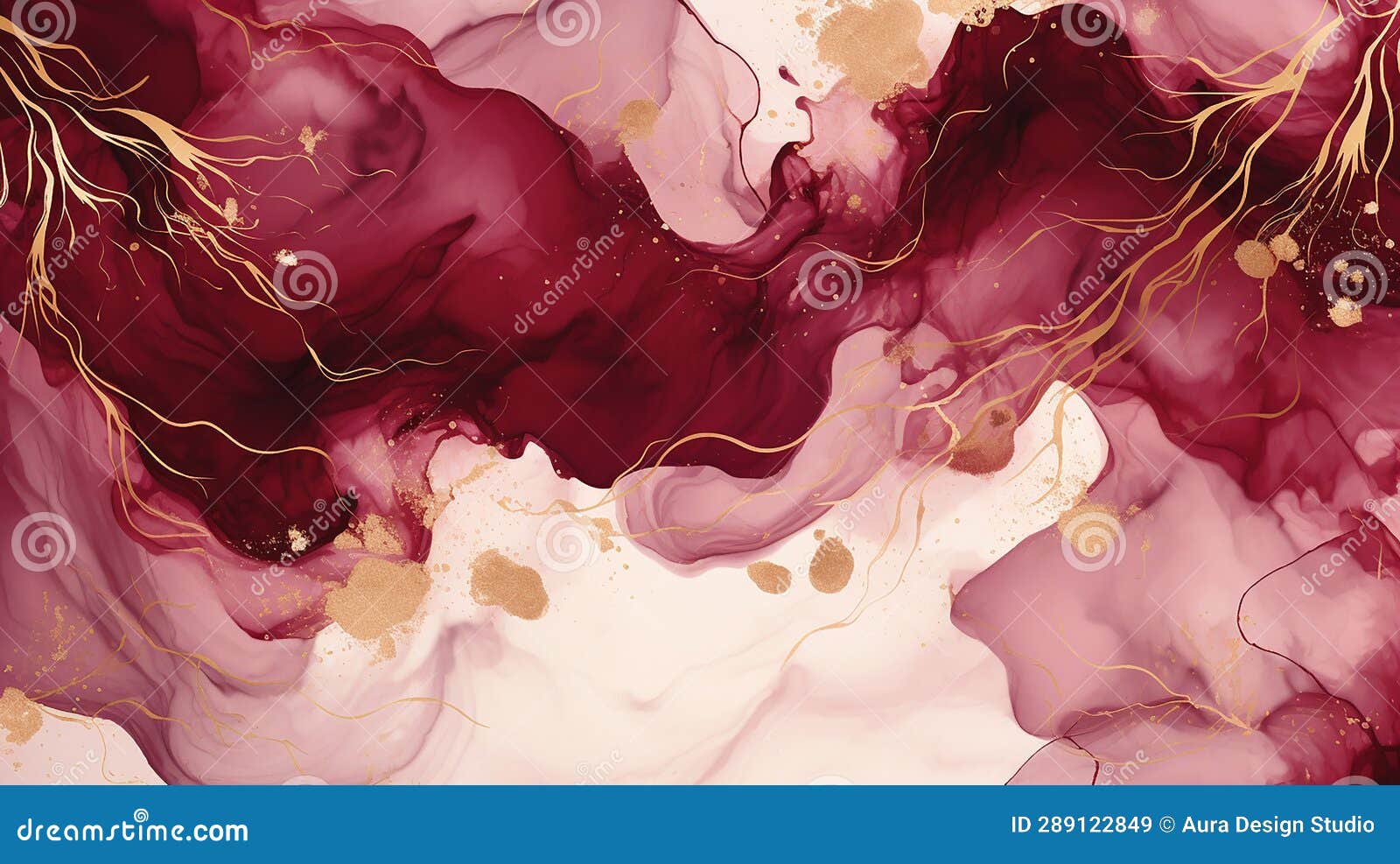 Watercolor Ruby Red Background with Elements of Gold Splashes. Great ...