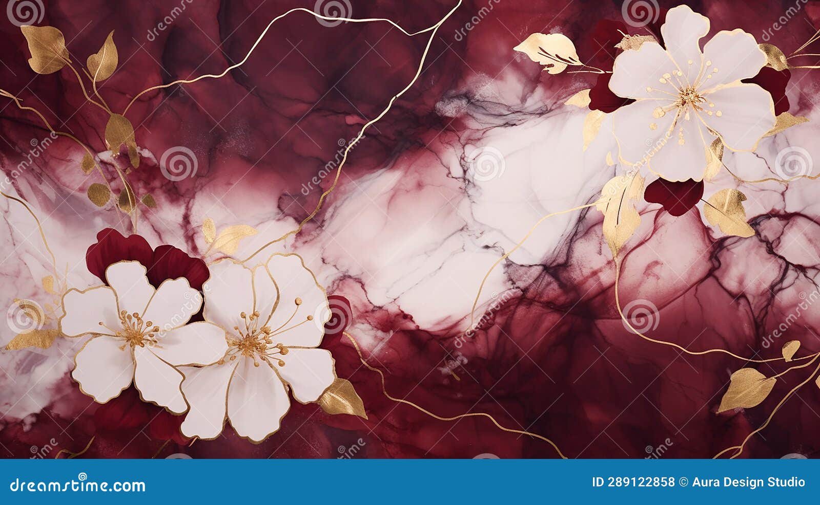 Watercolor Ruby Red Background with Elements of Gold Splashes. Great ...