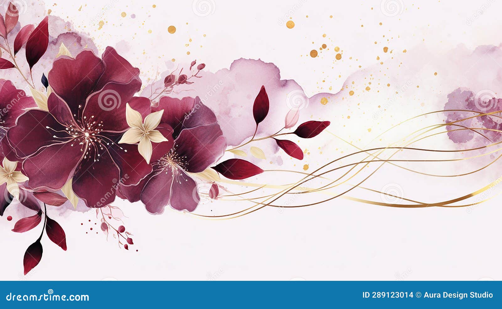 Watercolor Ruby Red Background with Elements of Gold Splashes. Great ...