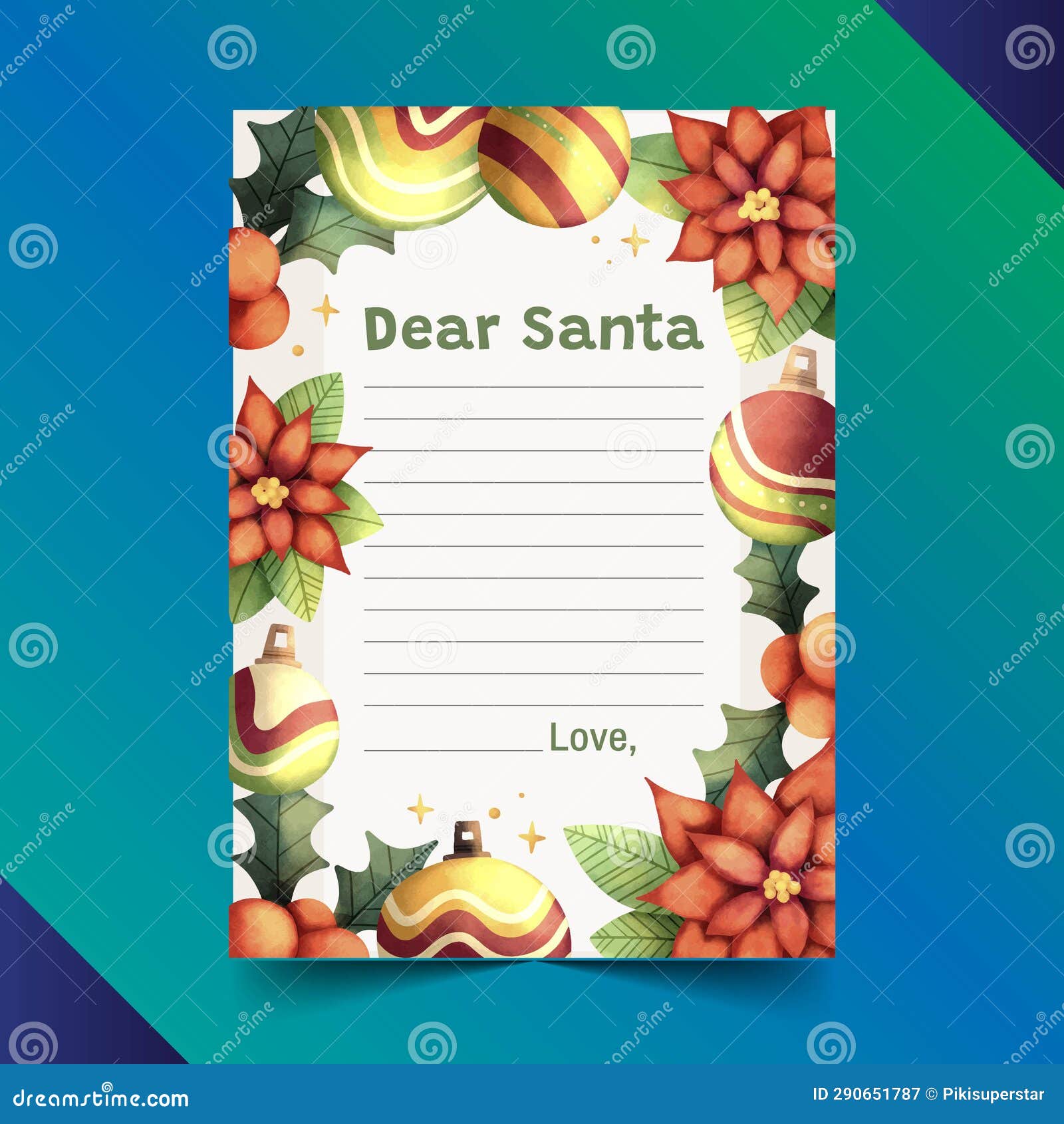 Watercolor Santa Letter Template Vector Design Illustration Stock ...