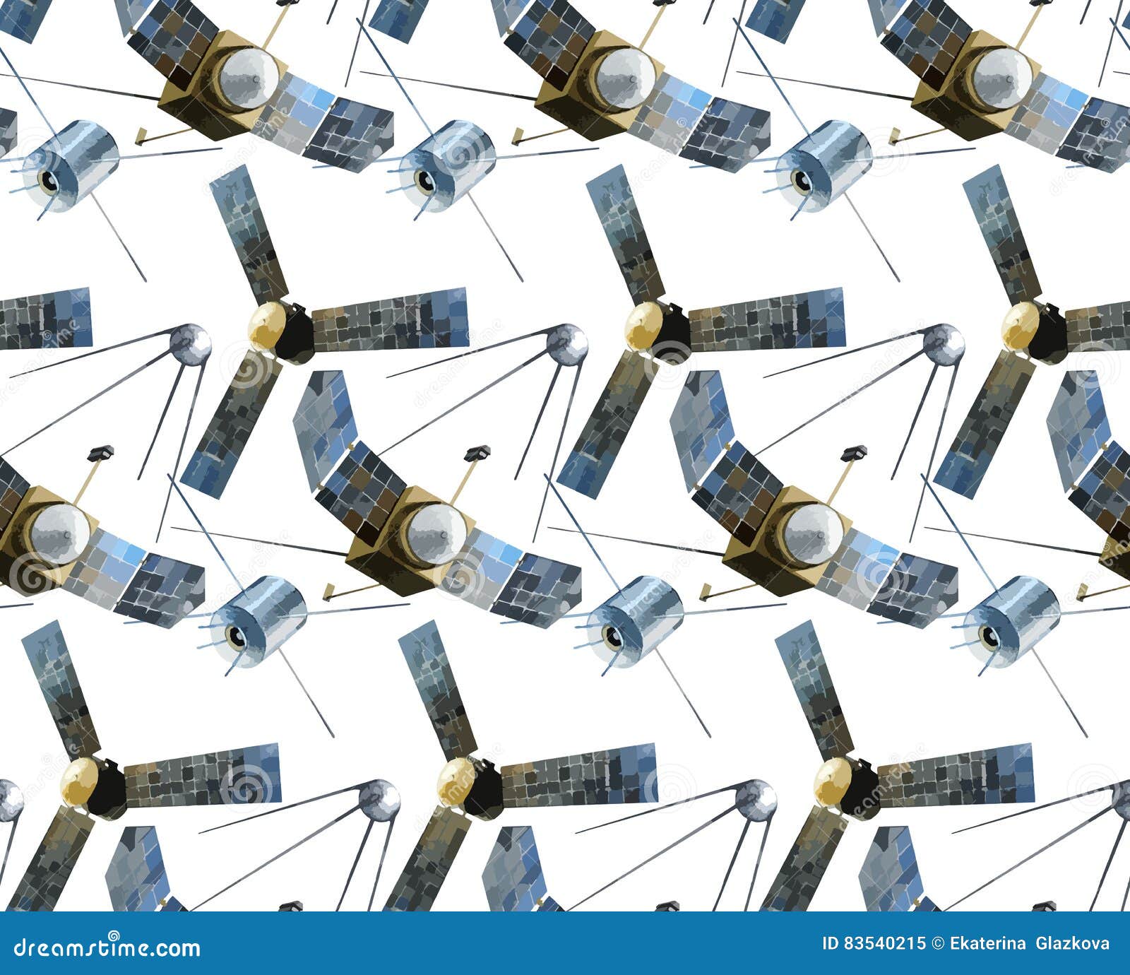 Watercolor Satellites Seamless Pattern Stock Vector - Illustration of ...