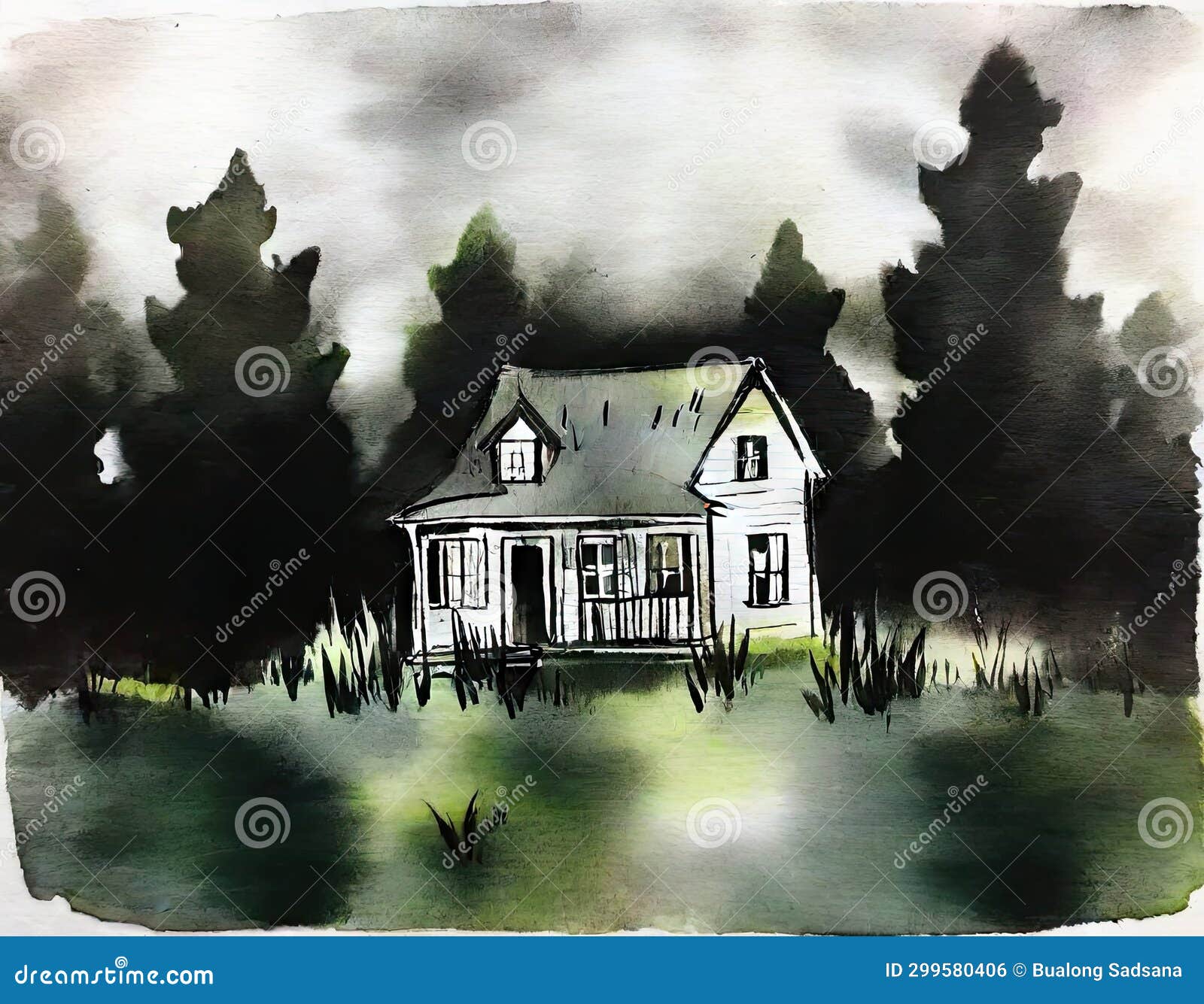 Watercolor of of Scary House on Swamp Stock Illustration - Illustration ...
