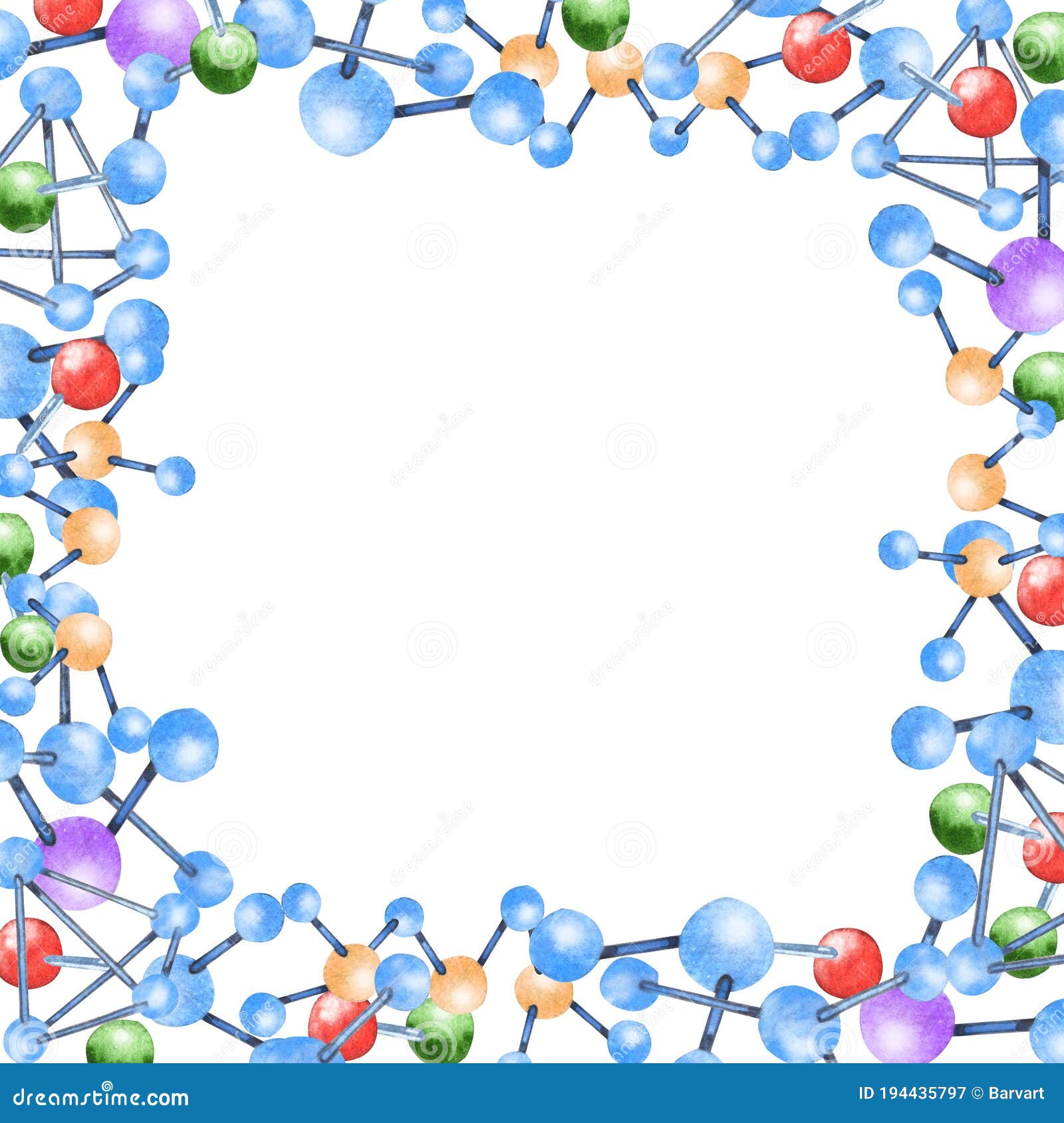 Watercolor Science Frame. Molecular Models Atom Icon. Hand Drawn ...