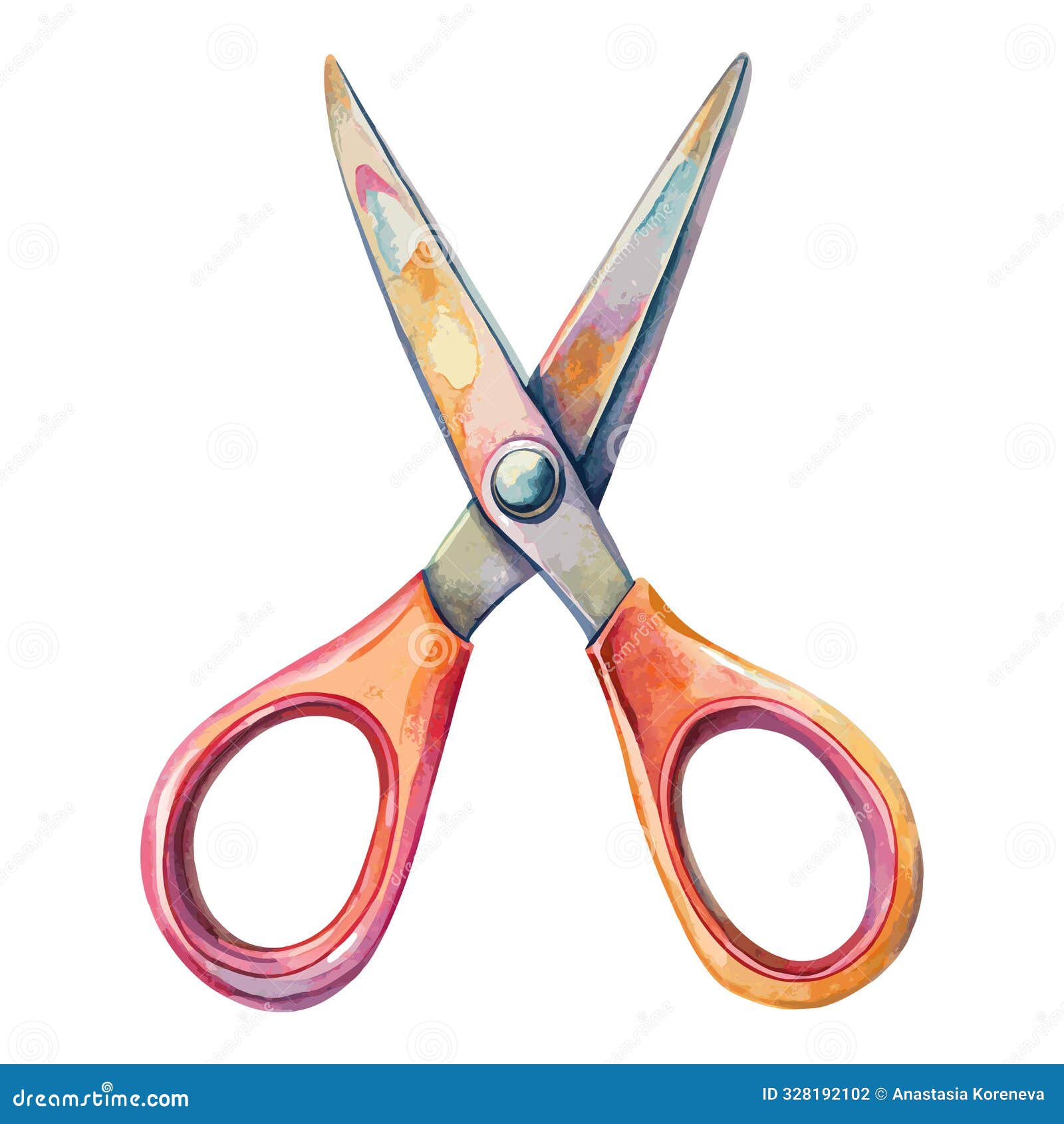 Watercolor Scissors, Back To School Object, Vector Illustration ...
