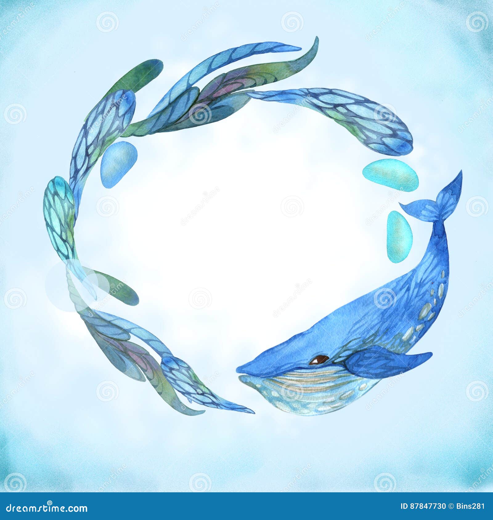 Watercolor sea frame stock illustration. Illustration of whale - 87847730