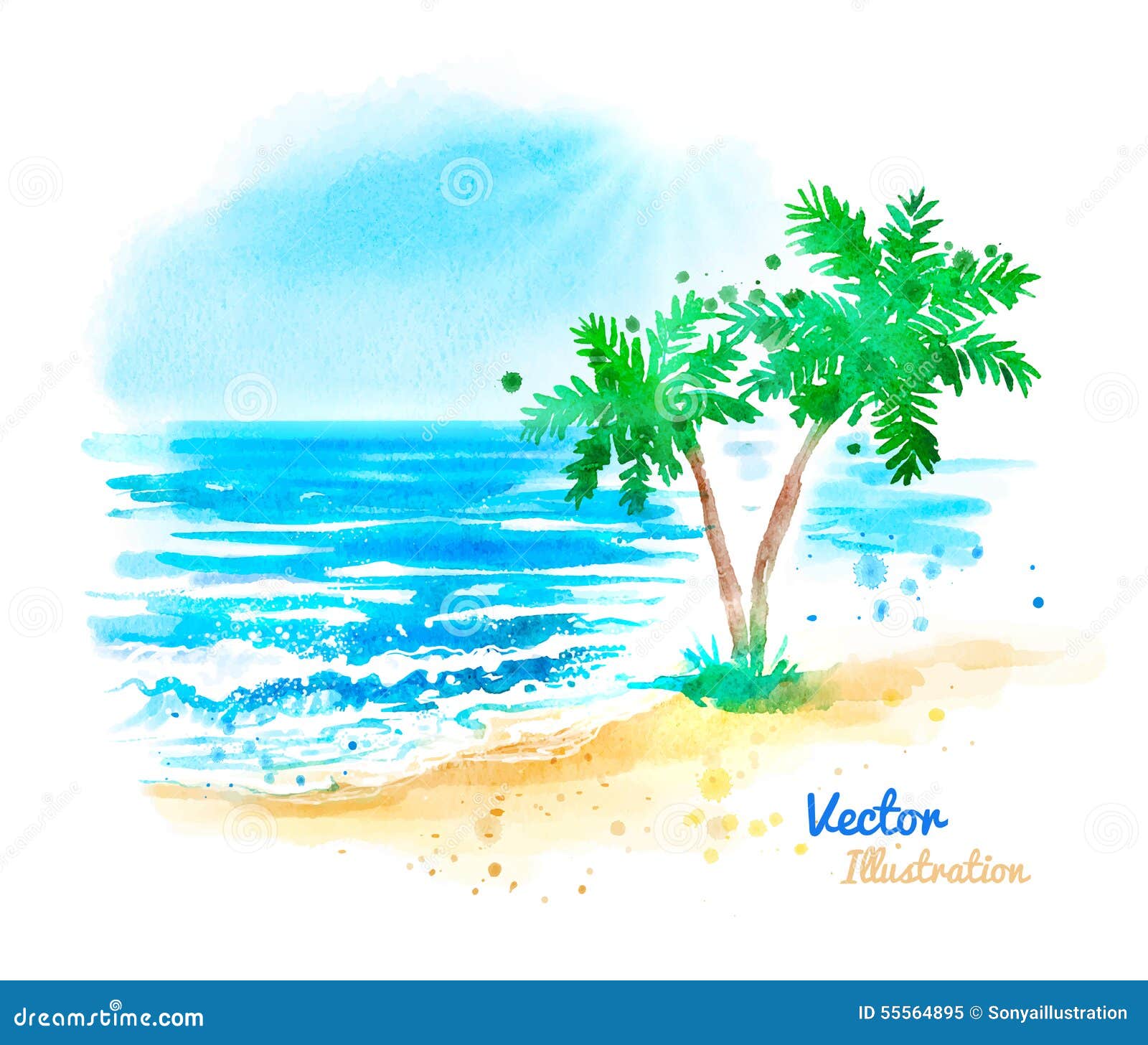 Watercolor sea landscape stock vector. Illustration of outdoor - 55564895