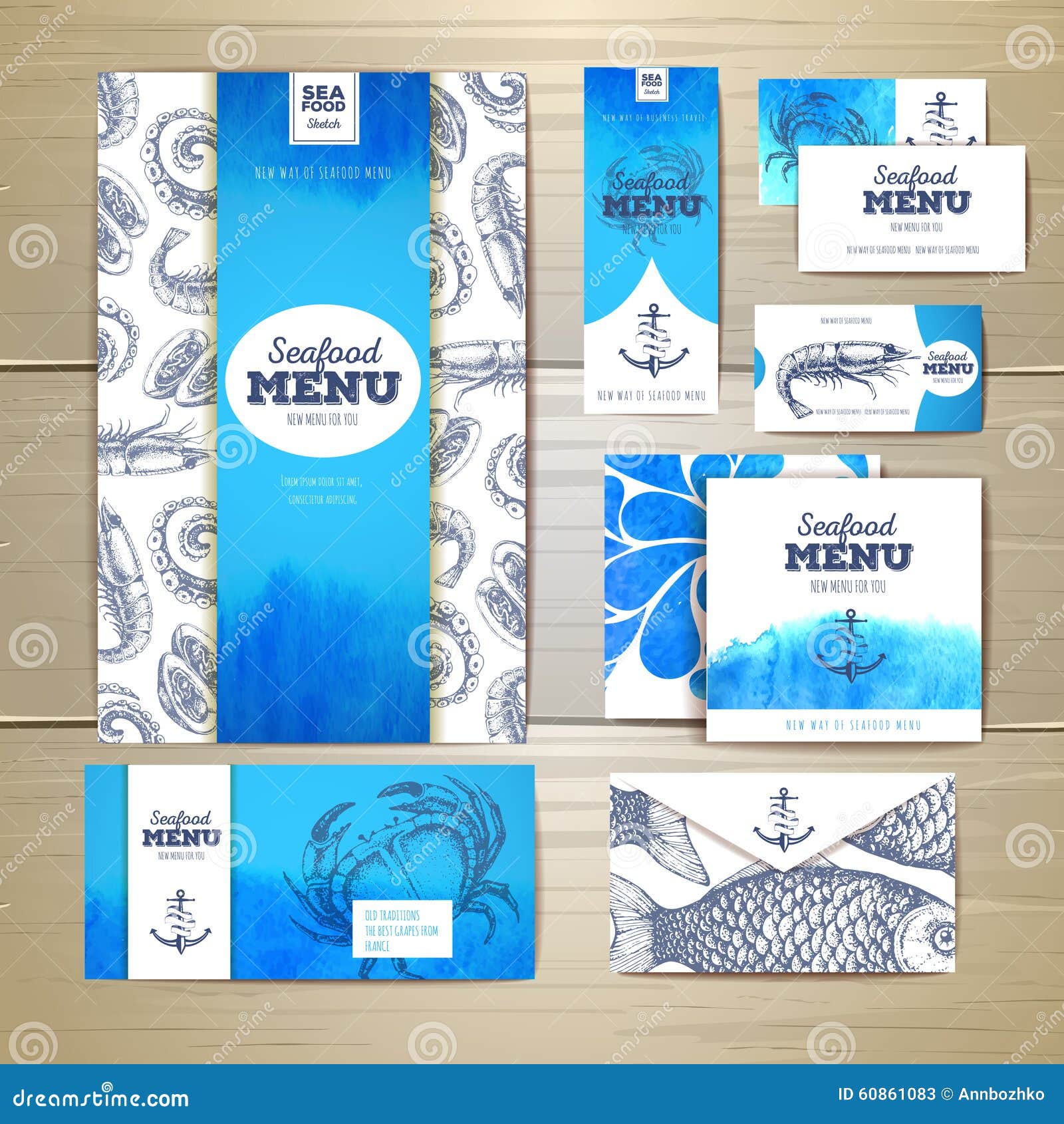 Watercolor Seafood Menu Design. Corporate Identity Stock Vector ...