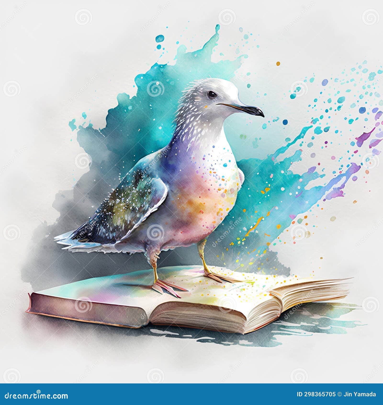 Watercolor Seagull on a Book. Hand Drawn Illustration Stock ...