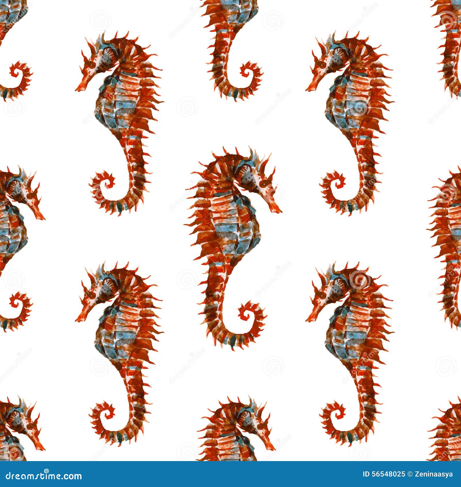 Watercolor Seahorse Pattern Stock Vector - Illustration of consecutive ...