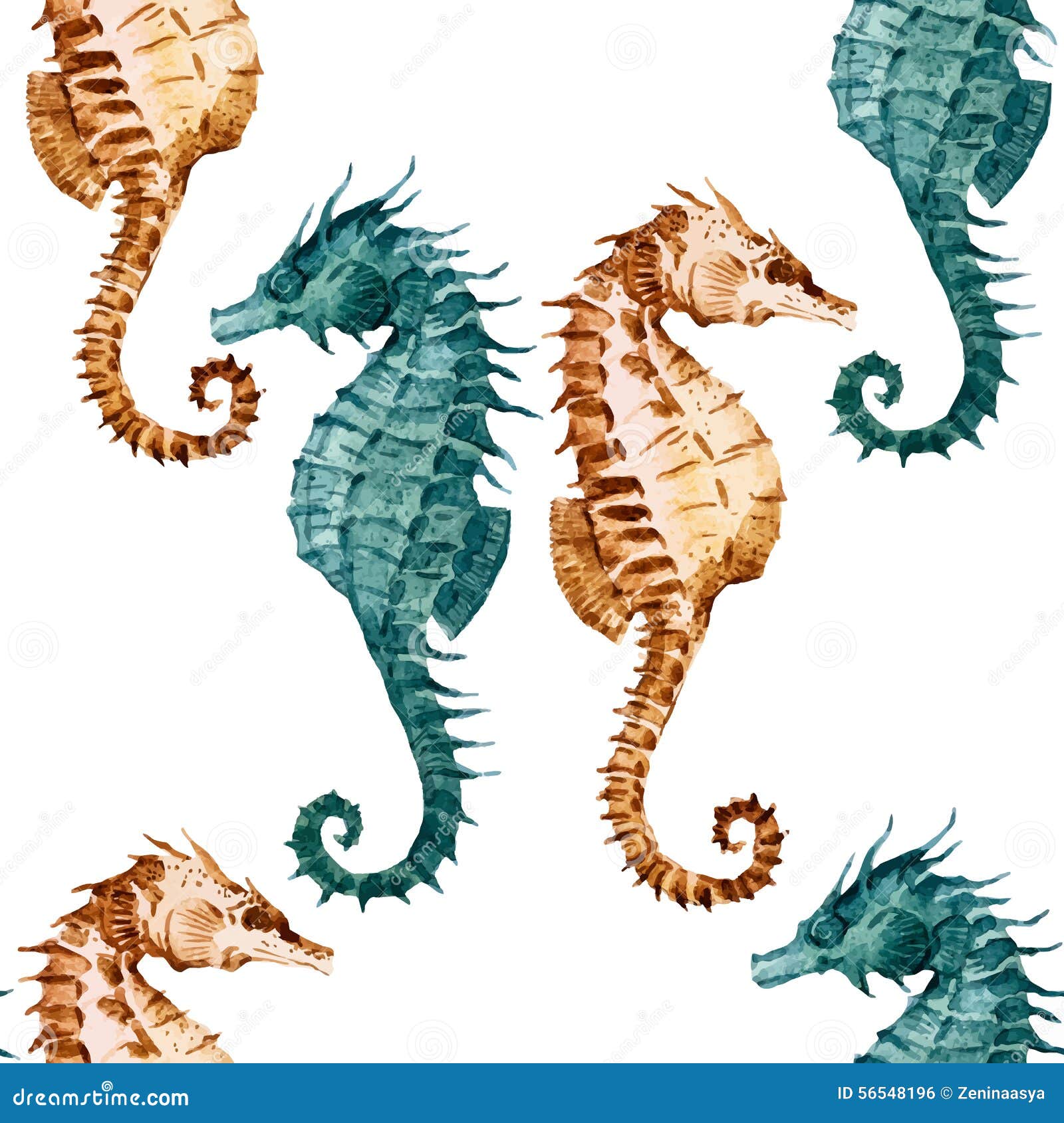 Watercolor Seahorse Pattern Stock Vector - Illustration of ocean ...