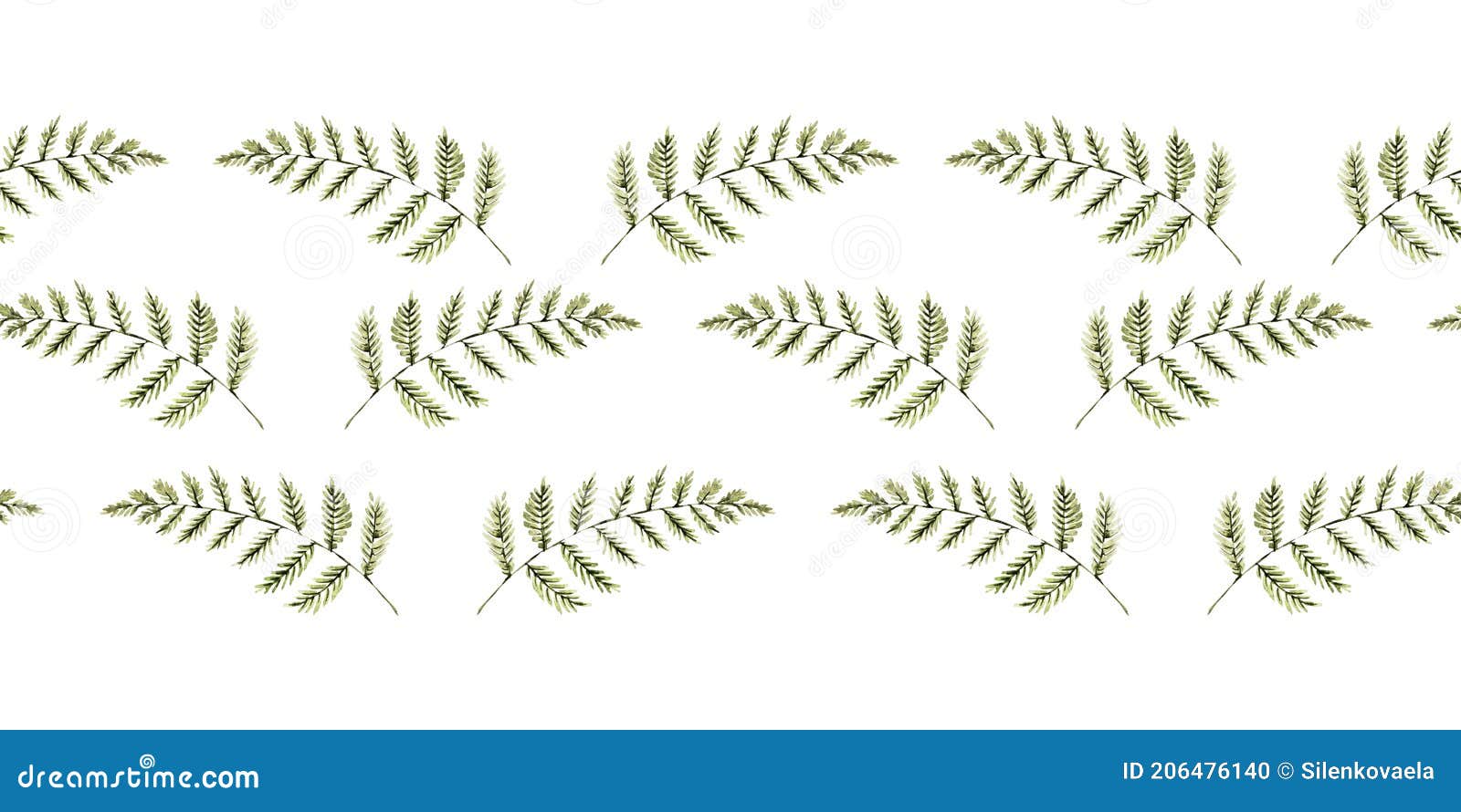 Watercolor Seamless Border with Stylized Fern Leaves Stock Illustration ...