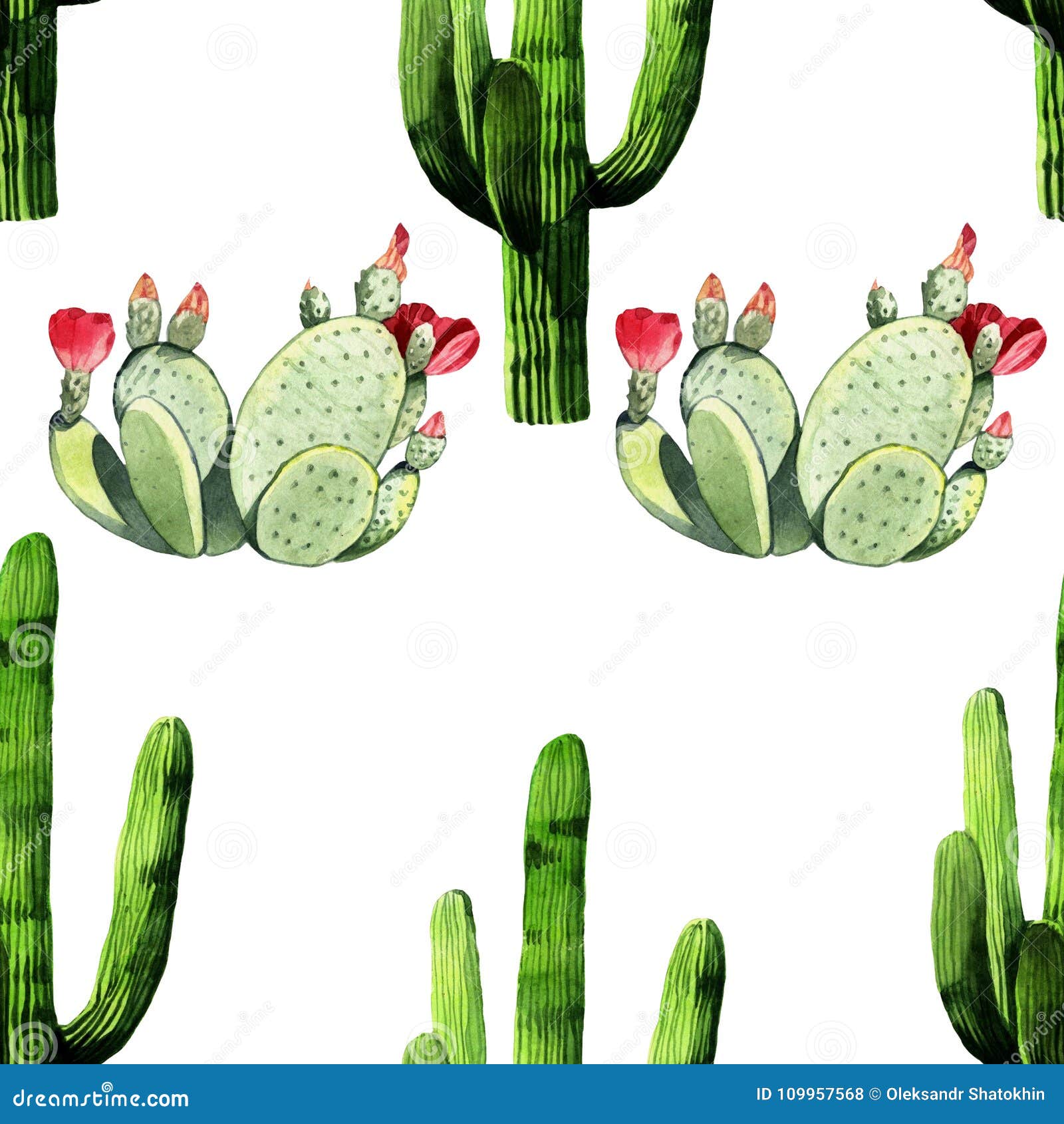 Watercolor Seamless Cactus Pattern Background Stock Illustration ...