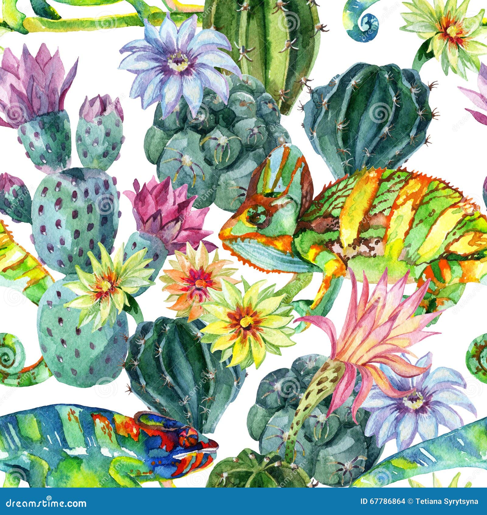 Watercolor Seamless Cactus Pattern Stock Illustration - Illustration of ...