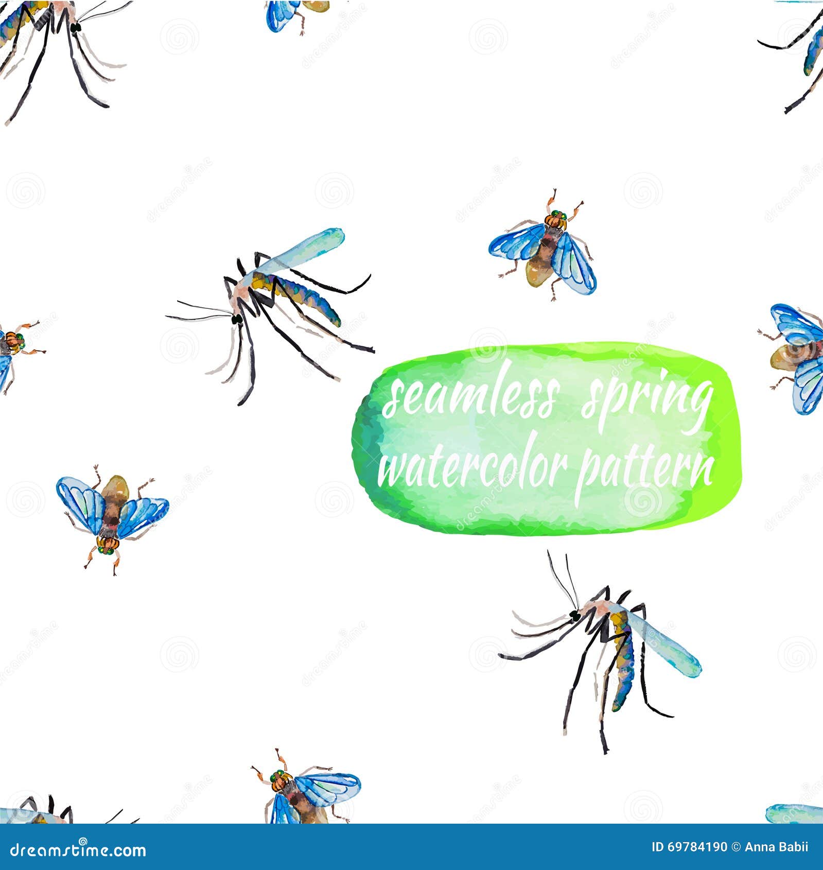 Watercolor Seamless Insects Pattern Stock Vector - Illustration of ...