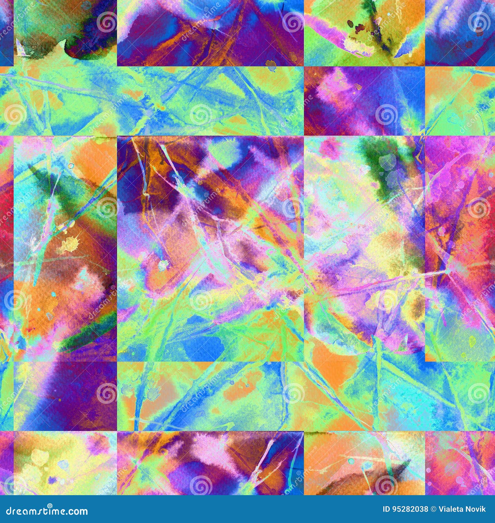 Watercolor Seamless Patchwork Pattern. Stock Illustration ...