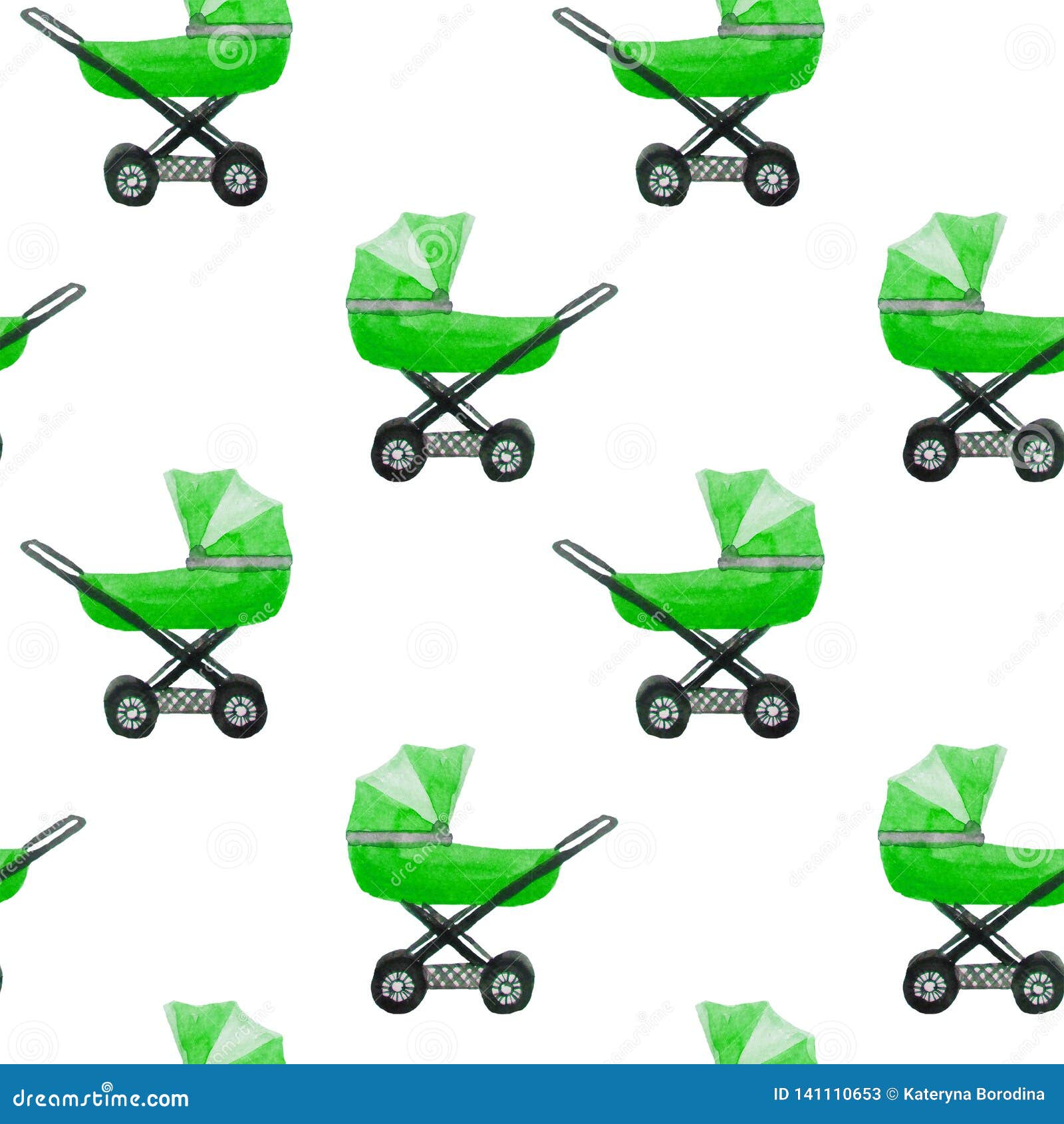 Watercolor Seamless Pattern of Baby Strollers Isolated Stock ...