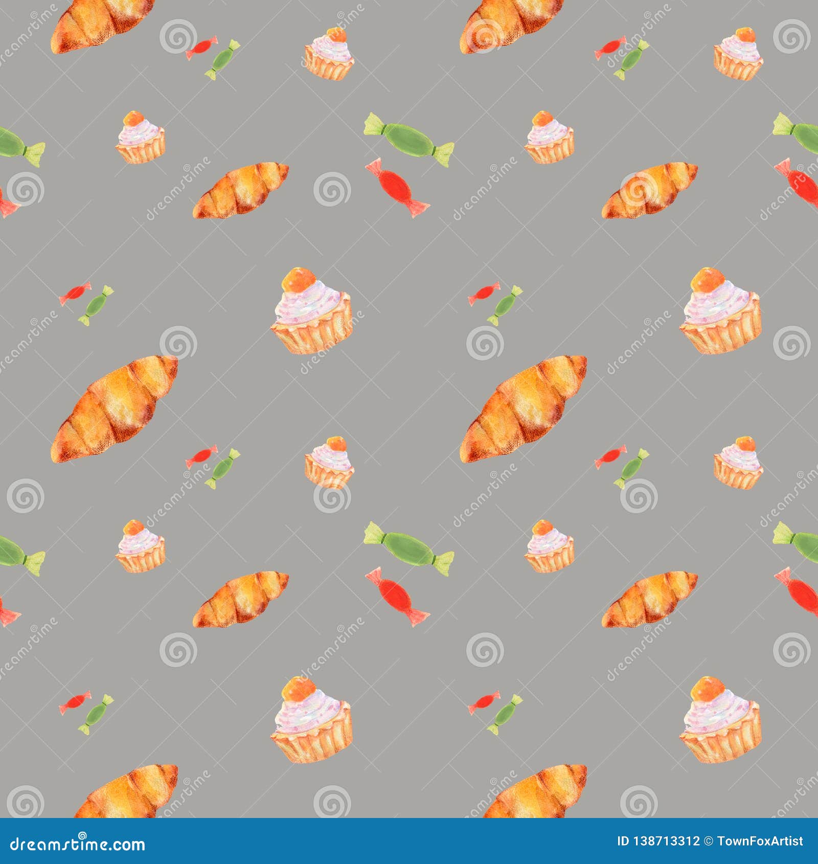 Watercolor Seamless Pattern with Bakery Elements Stock Illustration ...