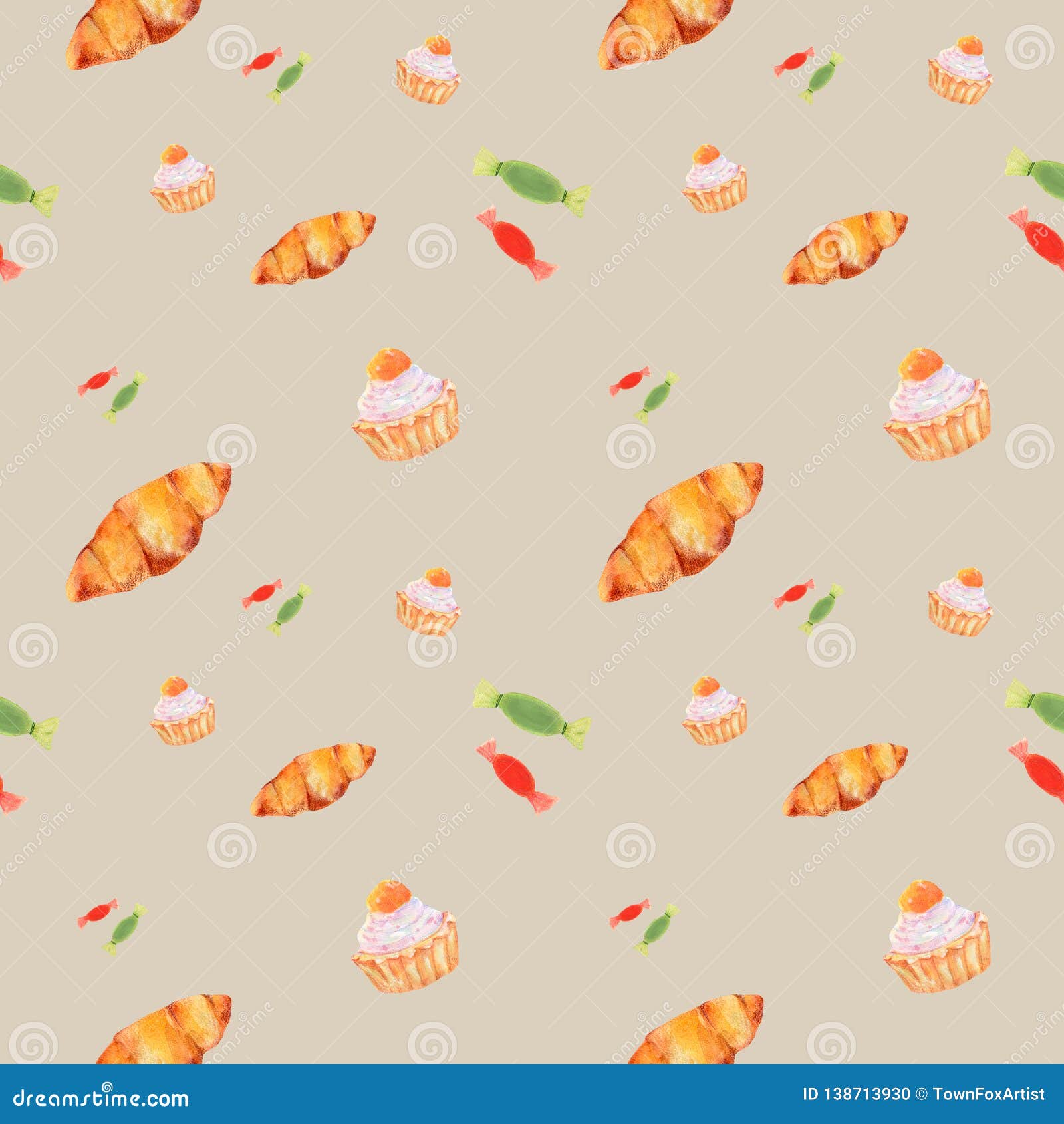 Watercolor Seamless Pattern with Bakery Elements Stock Illustration ...