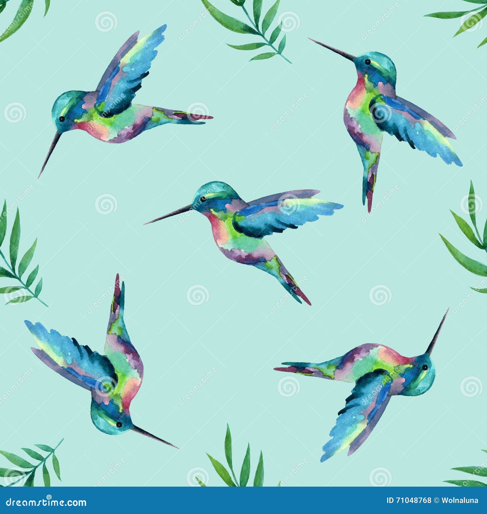 Watercolor Seamless Pattern with Birds. Stock Vector - Illustration of ...