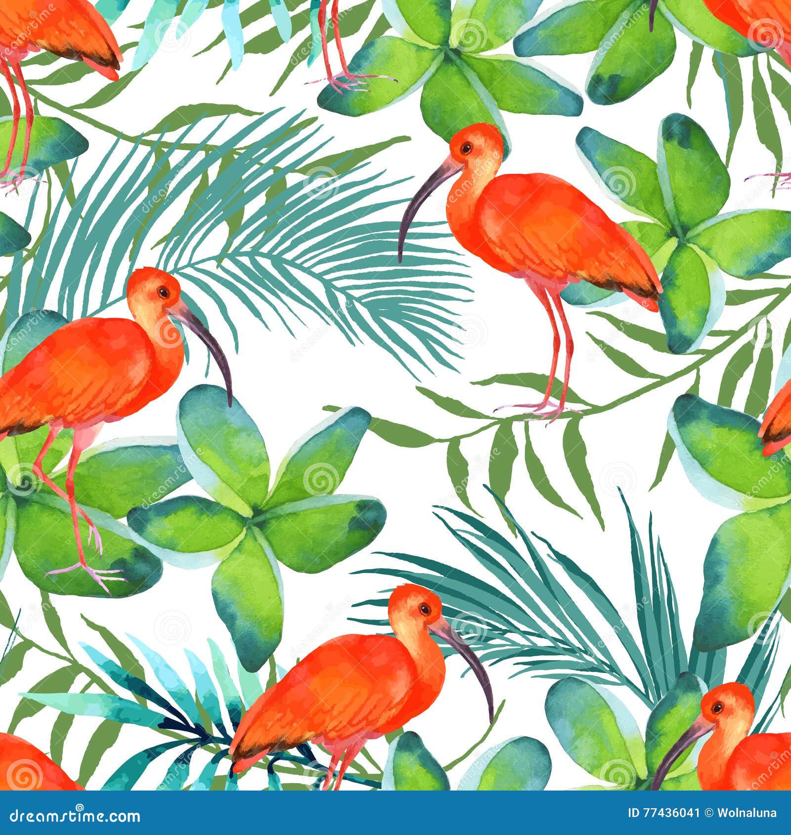 Watercolor Seamless Pattern with Birds. Stock Vector - Illustration of ...
