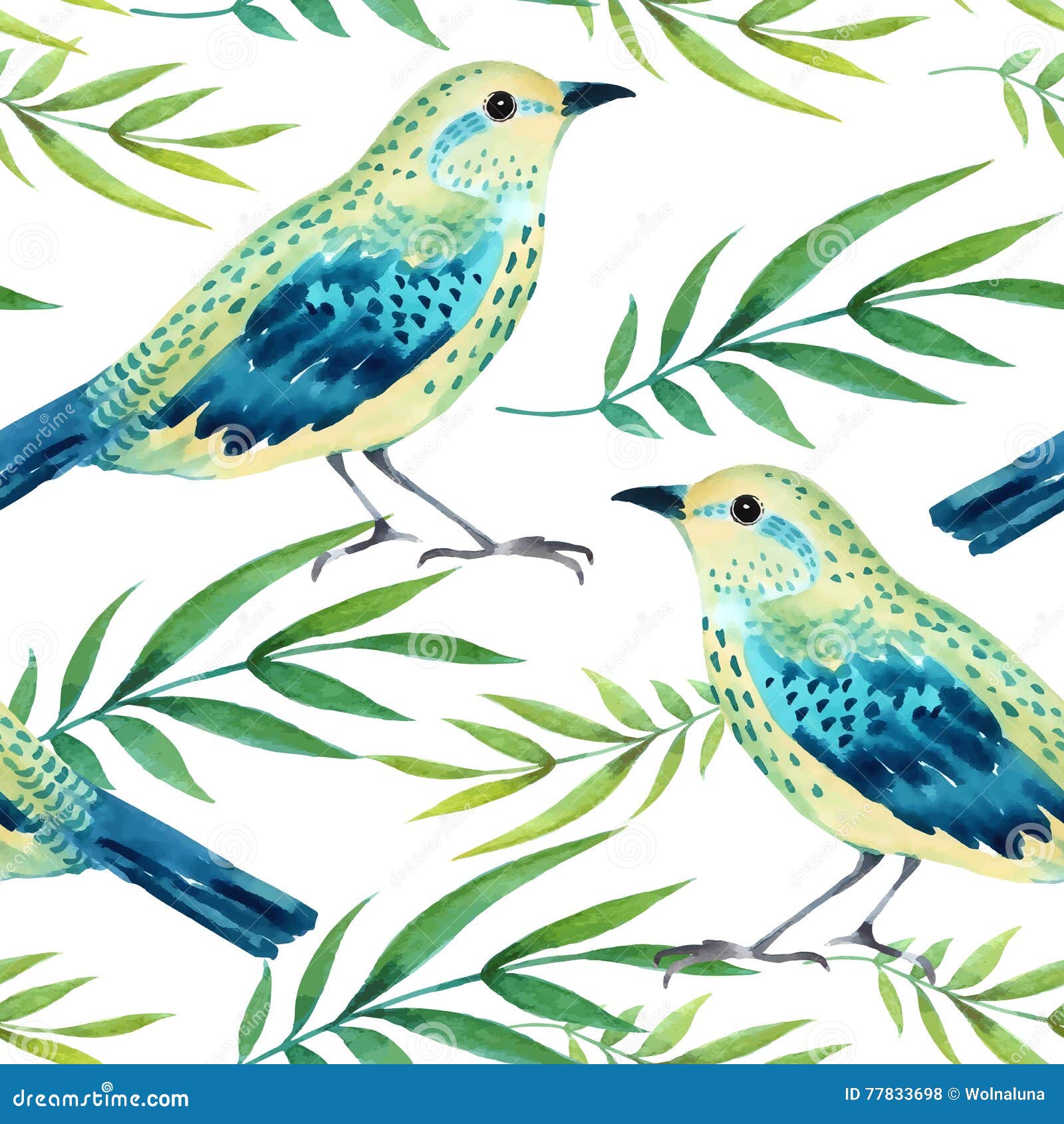 Watercolor Seamless Pattern with Birds. Stock Vector - Illustration of ...