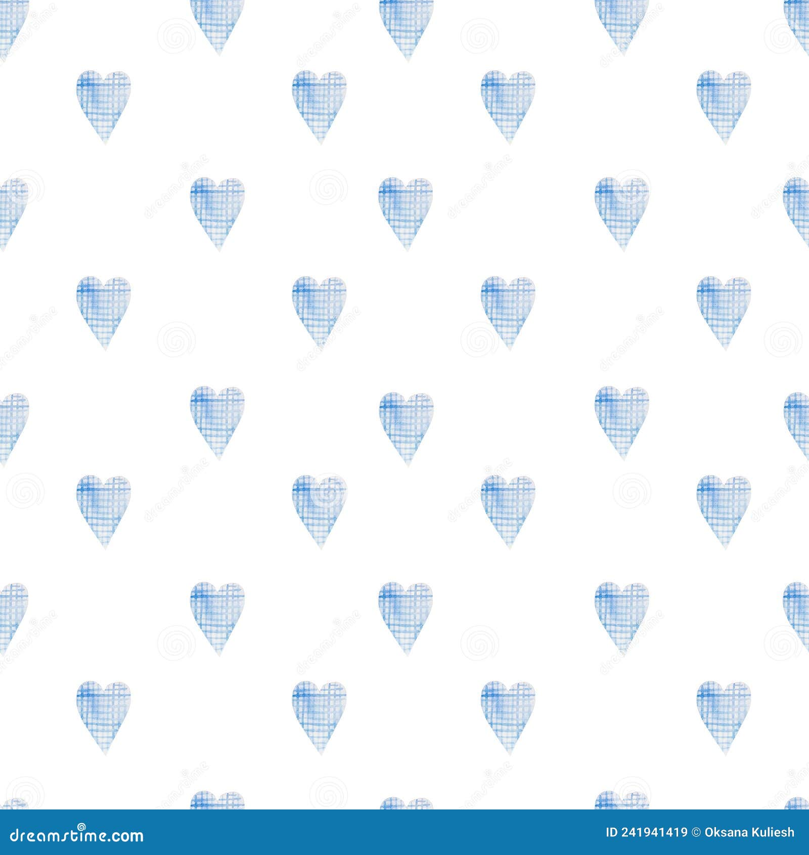 Watercolor Seamless Pattern with Blue Checkered Hearts Stock Image ...