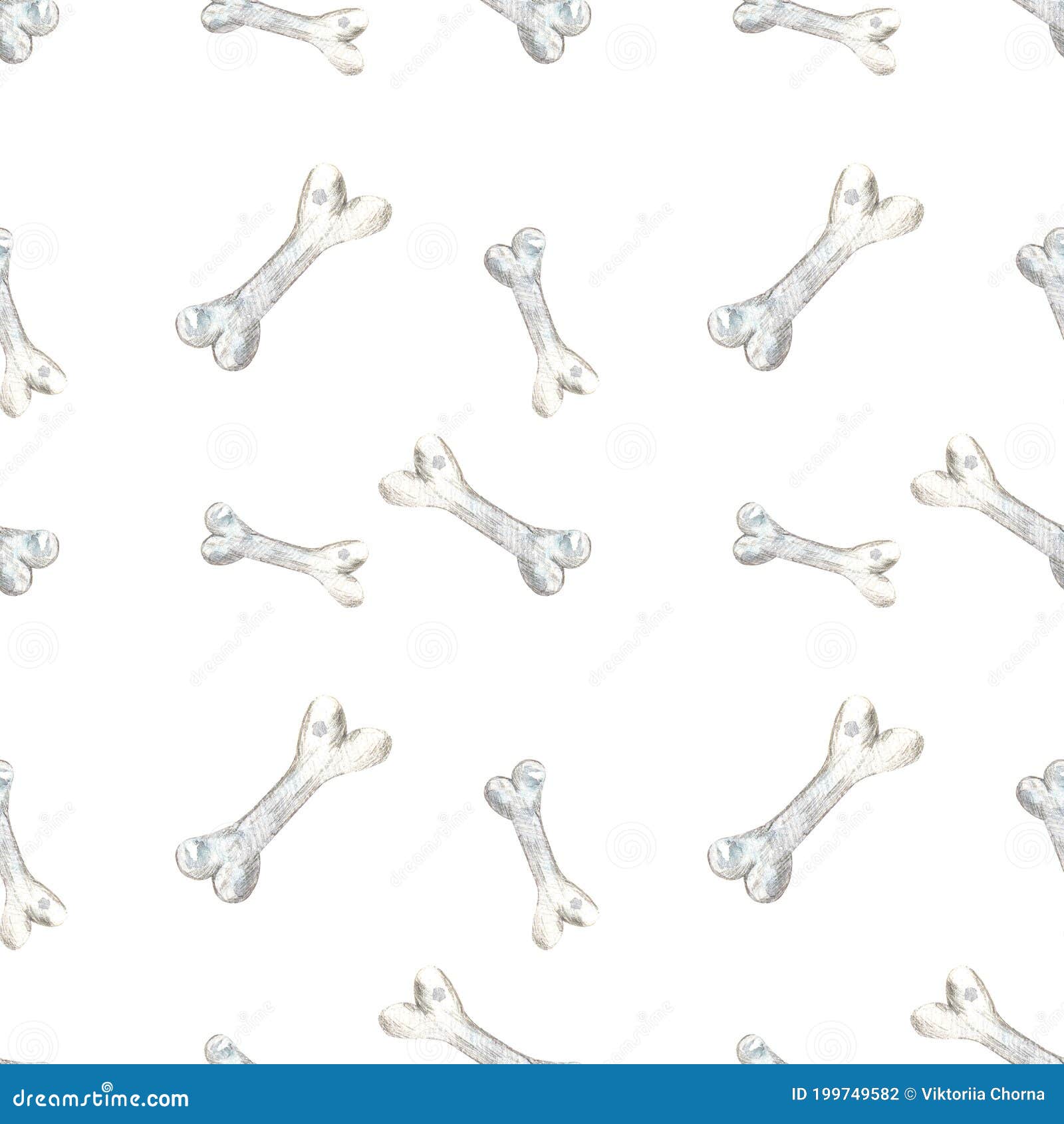 Watercolor Seamless Pattern with Bones on White Background. Stock ...