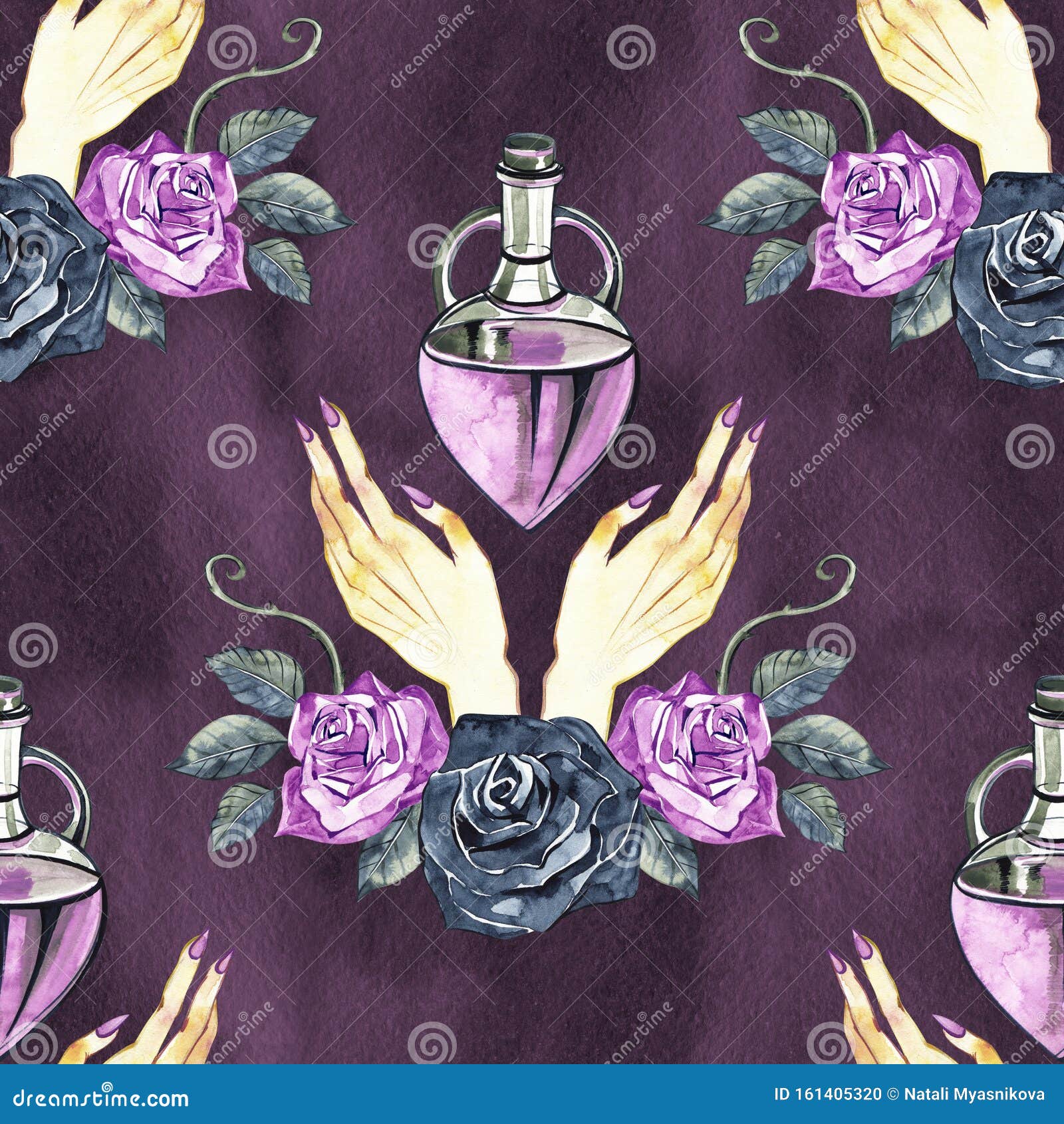 Watercolor Seamless Pattern with Bottles of Poison. Halloween ...