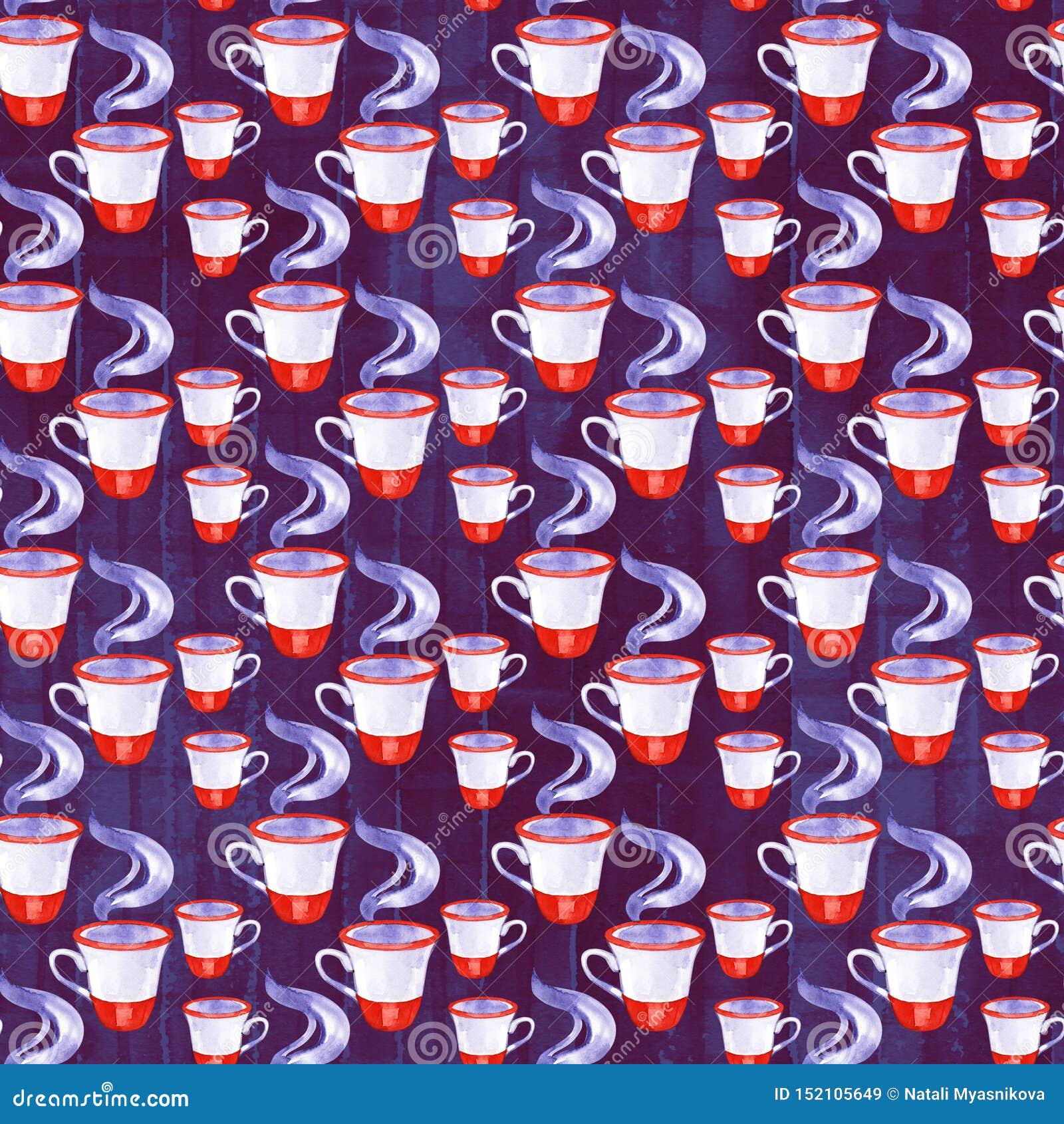 Watercolor Seamless Pattern of Color Cups with Coffee Stock Image ...
