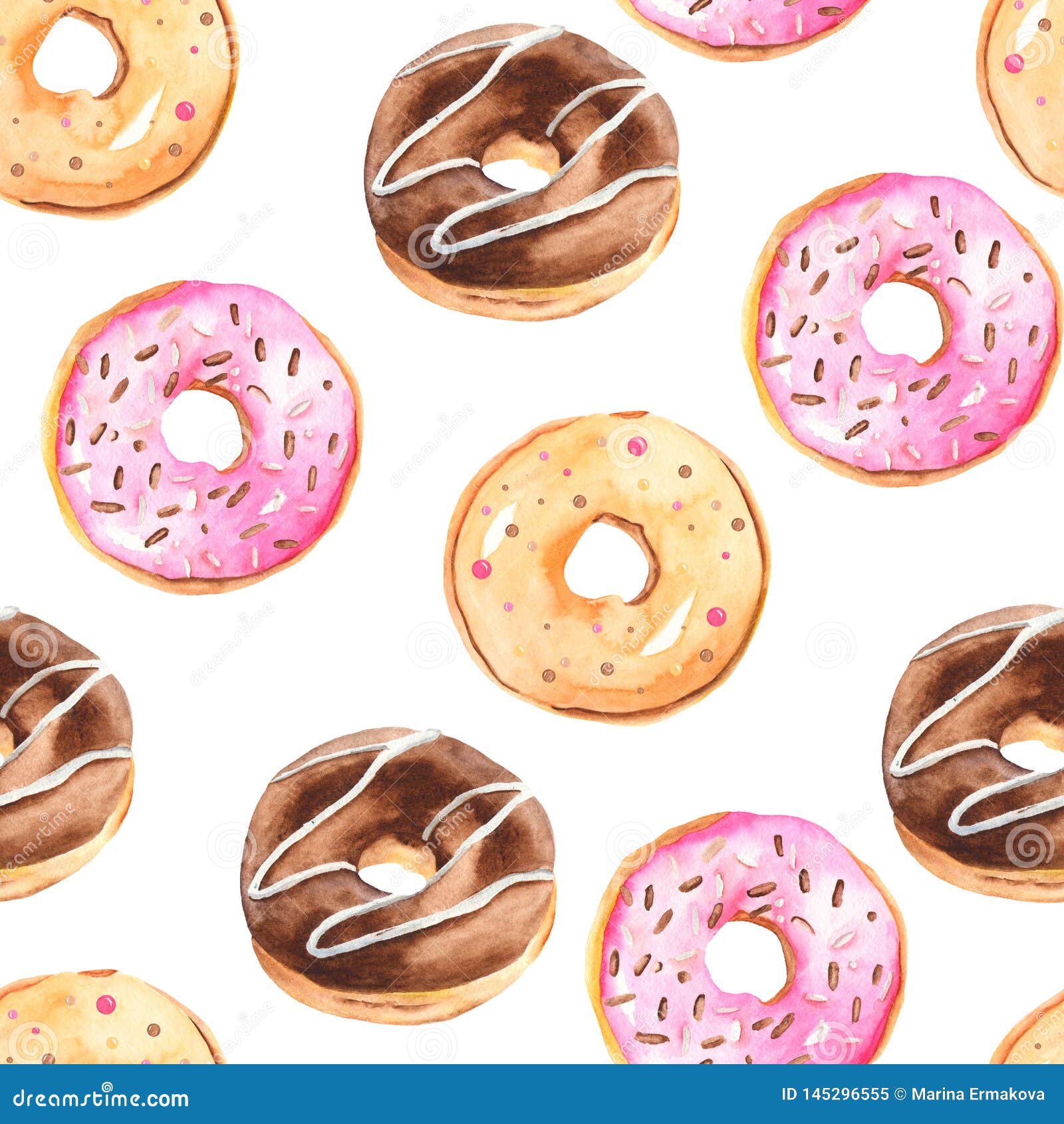 Watercolor Seamless Pattern with Donuts. Stock Illustration ...
