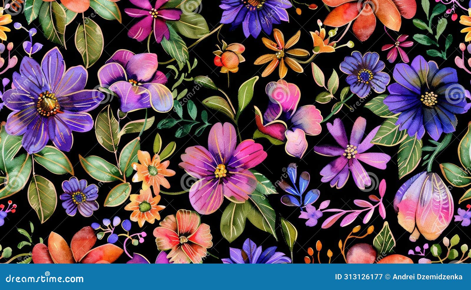 Watercolor Seamless Pattern with Fancy Flowers Stock Image - Image of ...