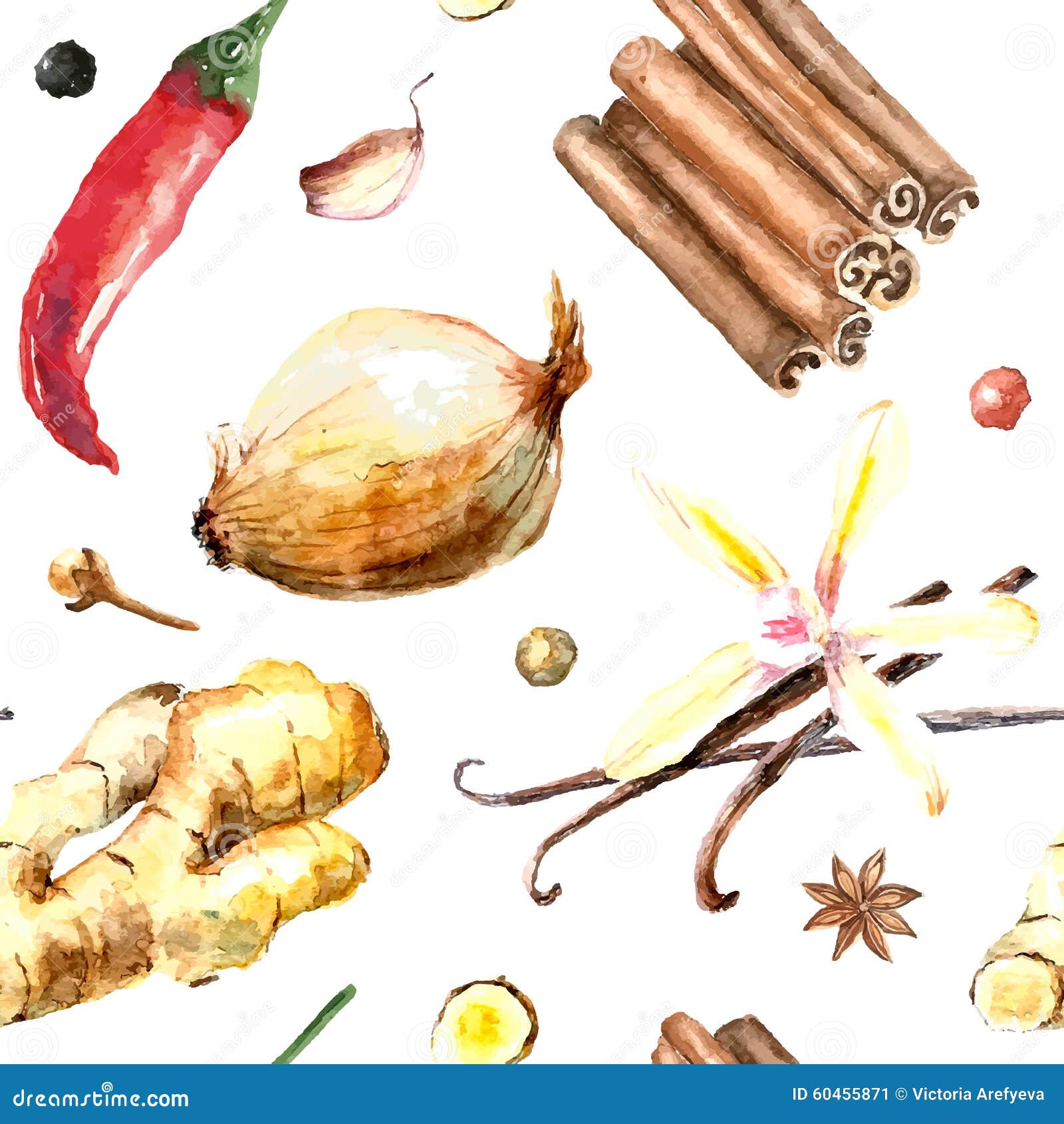 Watercolor Seamless Pattern of Fresh Spices . Stock Illustration ...