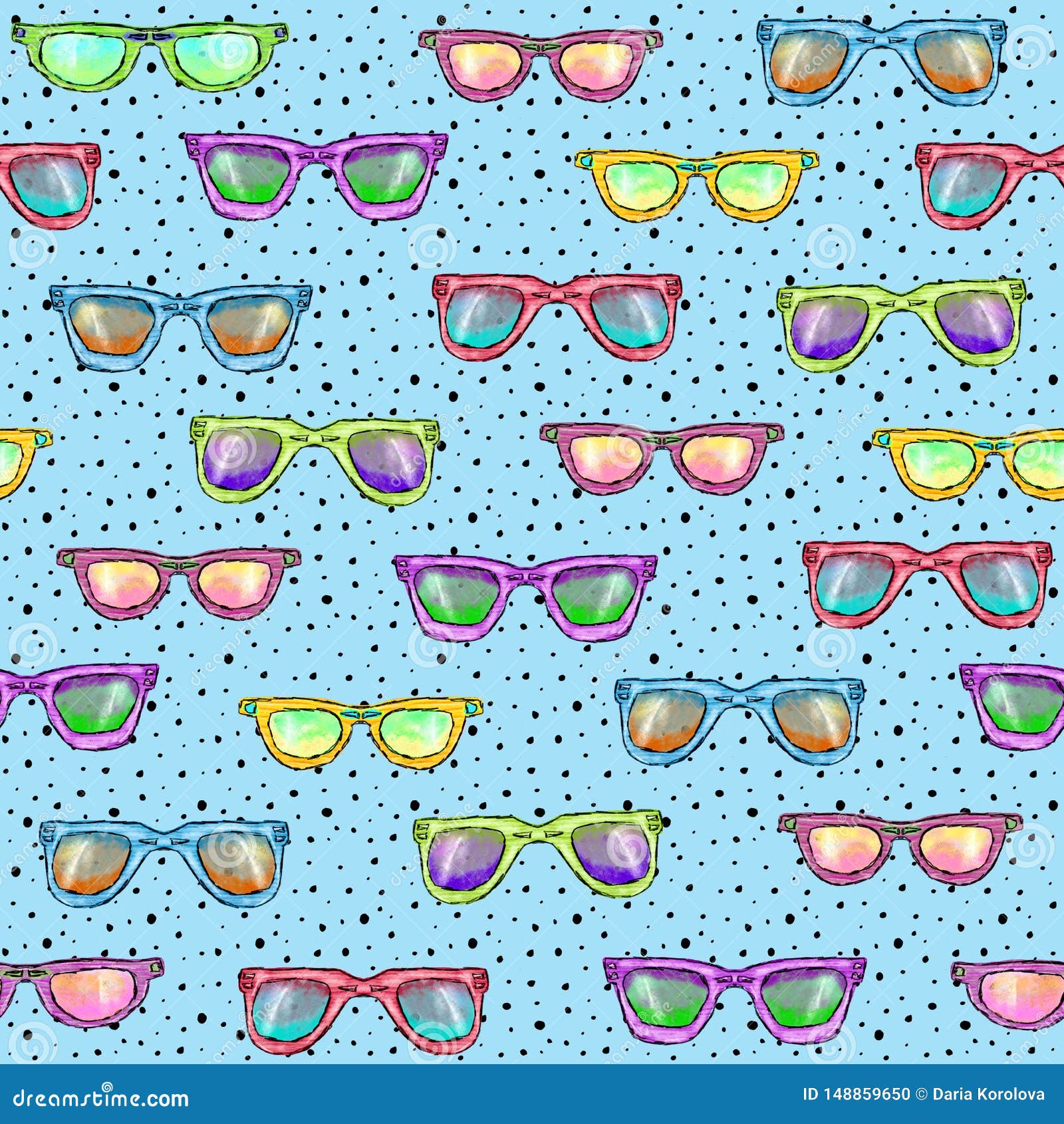 Seamless Pattern with Glasses on a Blue Background Stock Illustration ...
