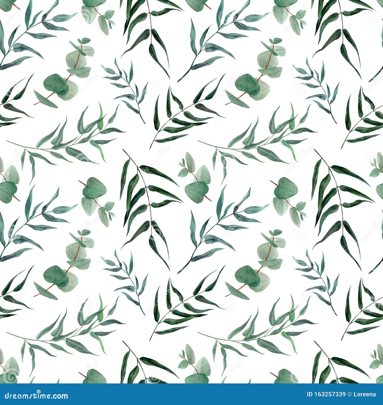Watercolor Seamless Pattern, Hand Drawn Illustration. Greenery. Stock ...