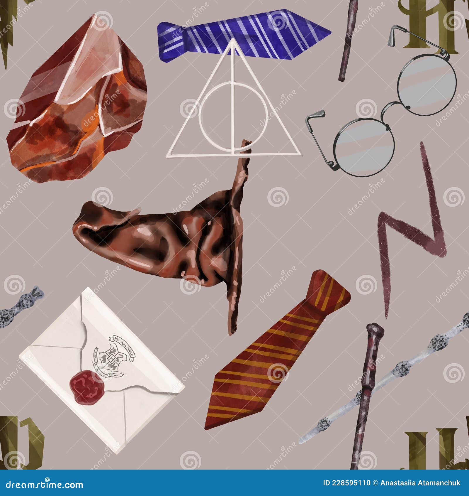 Watercolor Seamless Pattern Illustration with Different Magic and ...