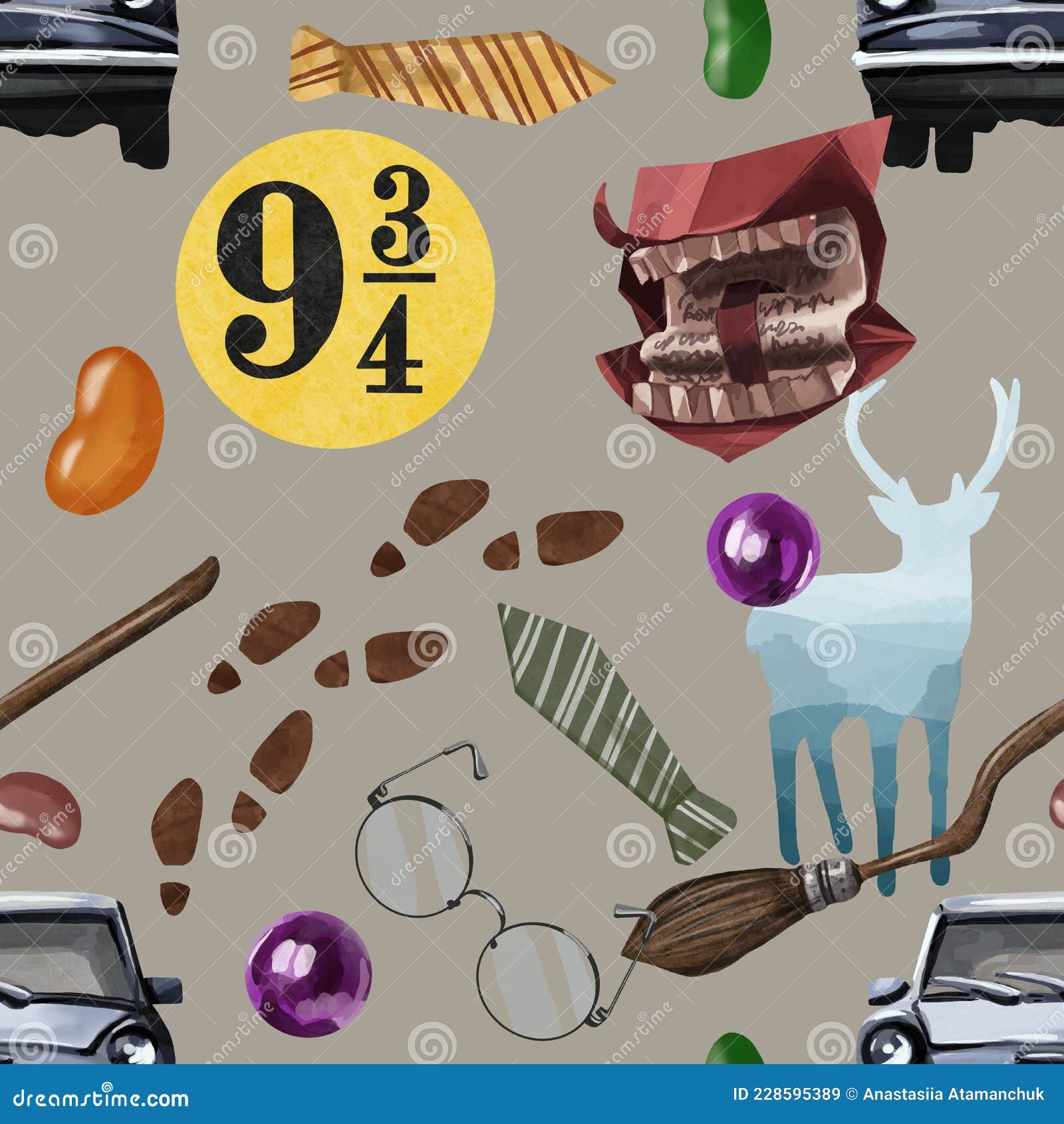 Watercolor Seamless Pattern Illustration with Different Magic and ...