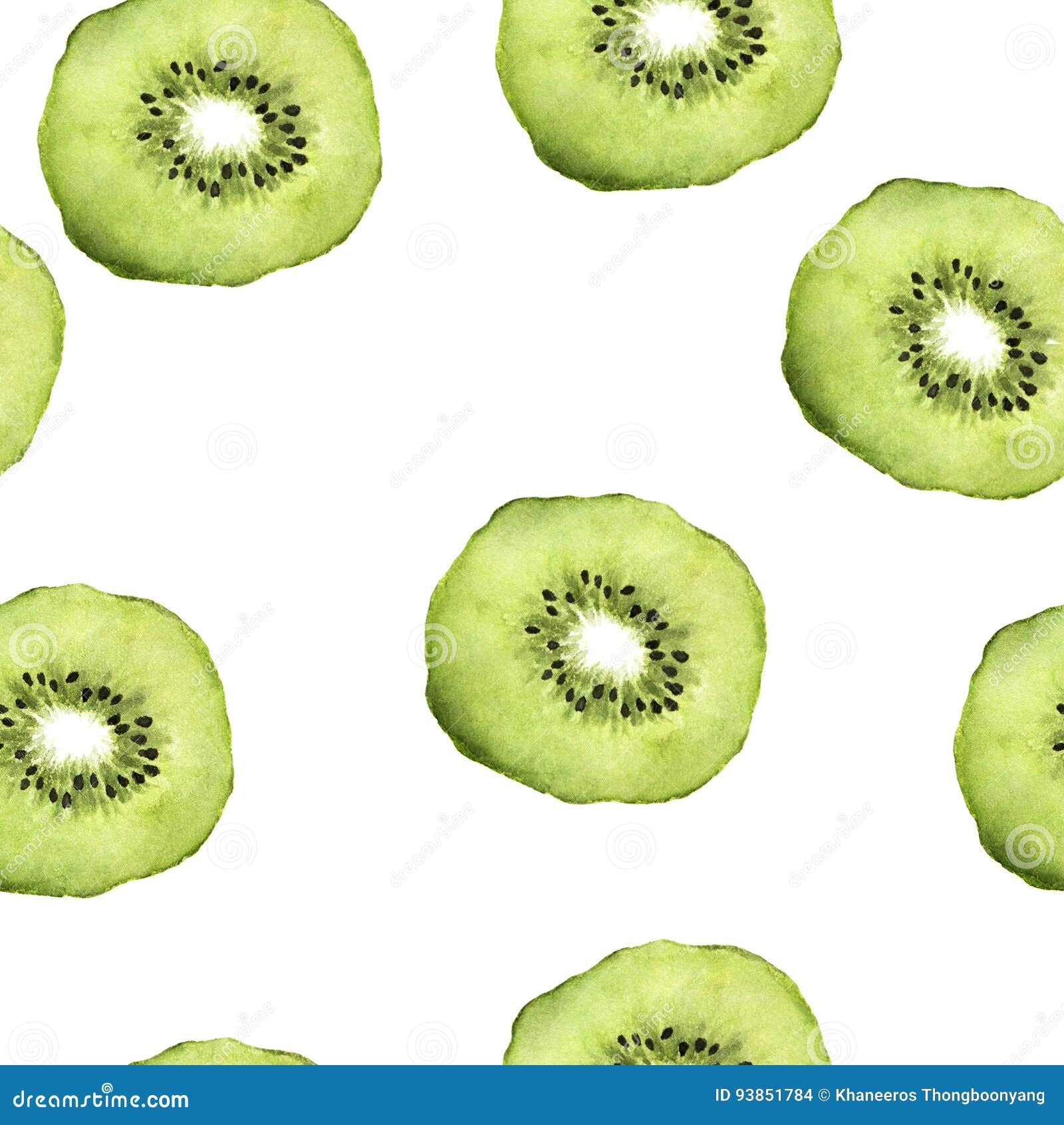 Watercolor Seamless Pattern with Kiwi Slices. Stock Illustration ...
