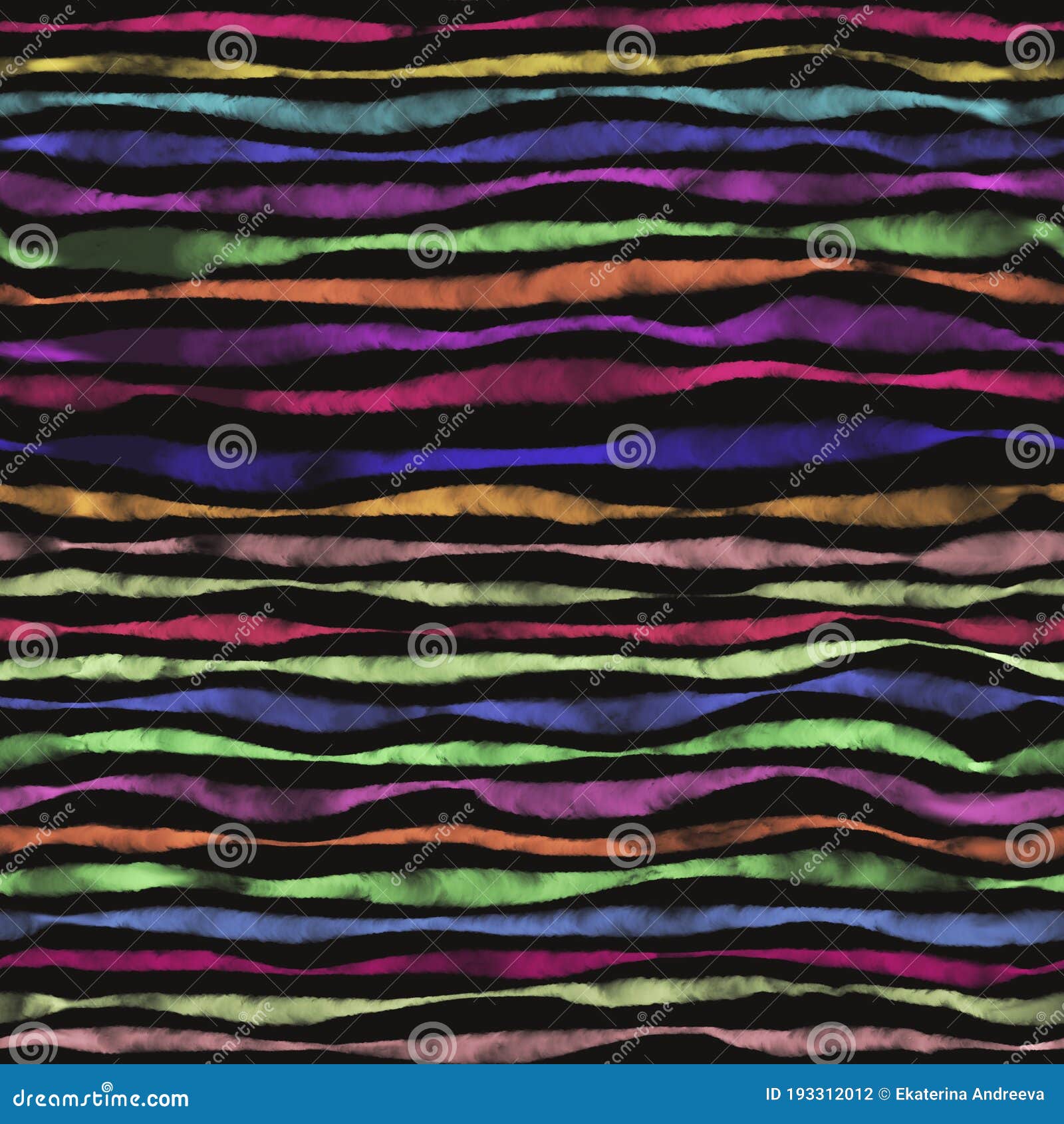 Watercolor Seamless Pattern of Multicolored Horizontal Lines on Black ...