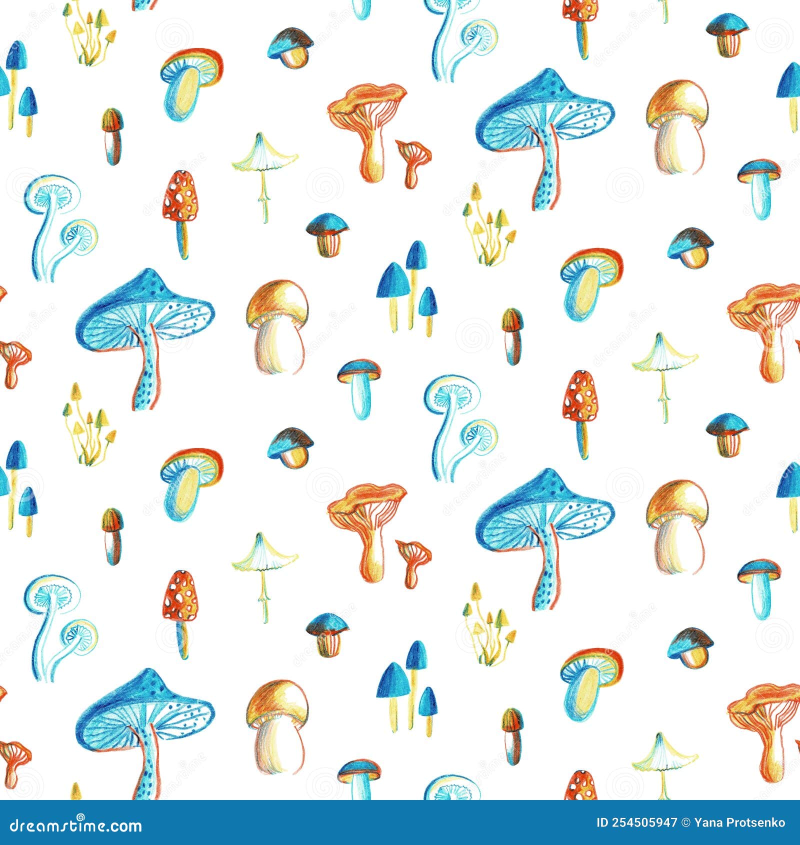 Bright Pattern with Mushrooms, Illustration on a White Background Stock ...