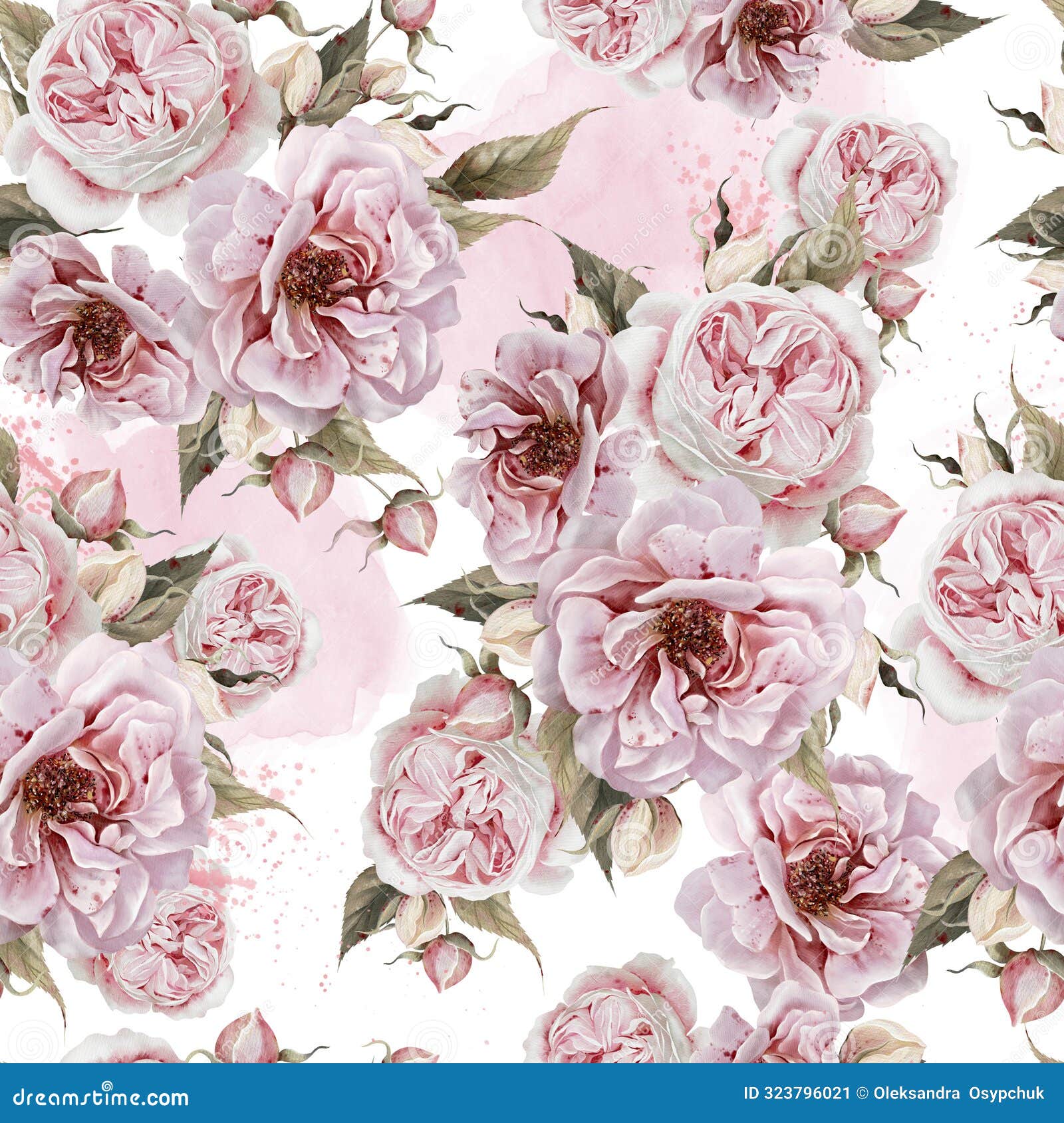 Watercolor Seamless Pattern with Pink Roses and Leaves Stock Image ...