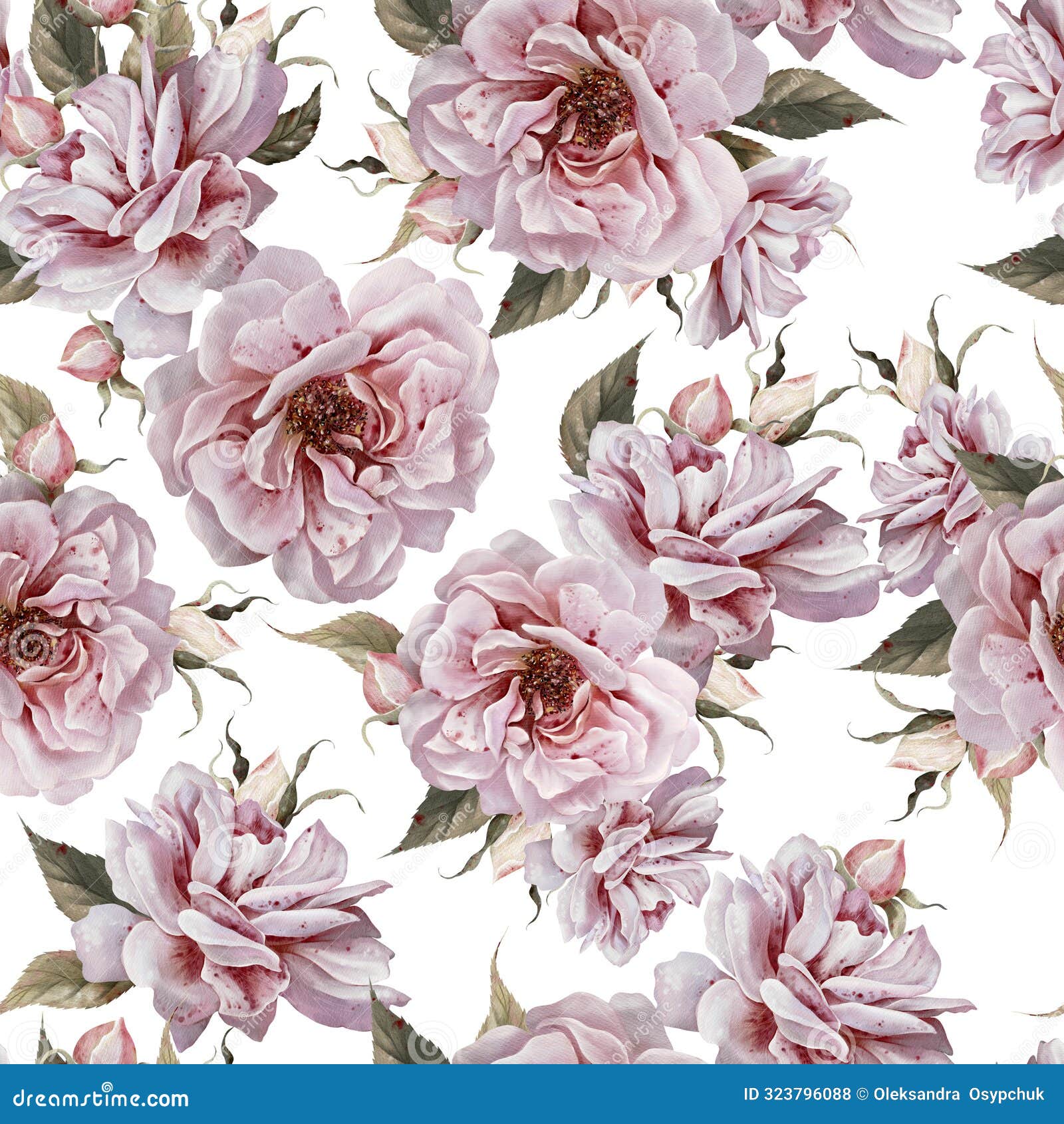 Watercolor Seamless Pattern with Pink Roses and Leaves Stock ...