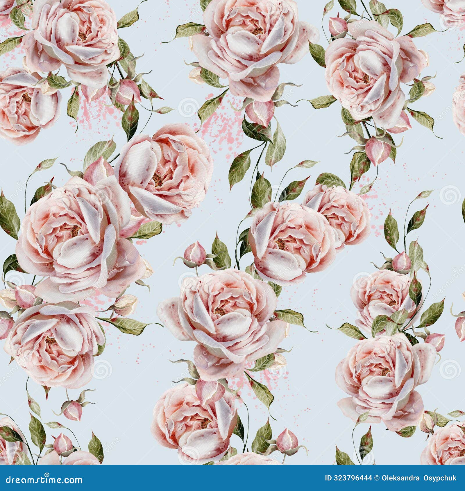 Watercolor Seamless Pattern with Pink Roses and Leaves Stock ...
