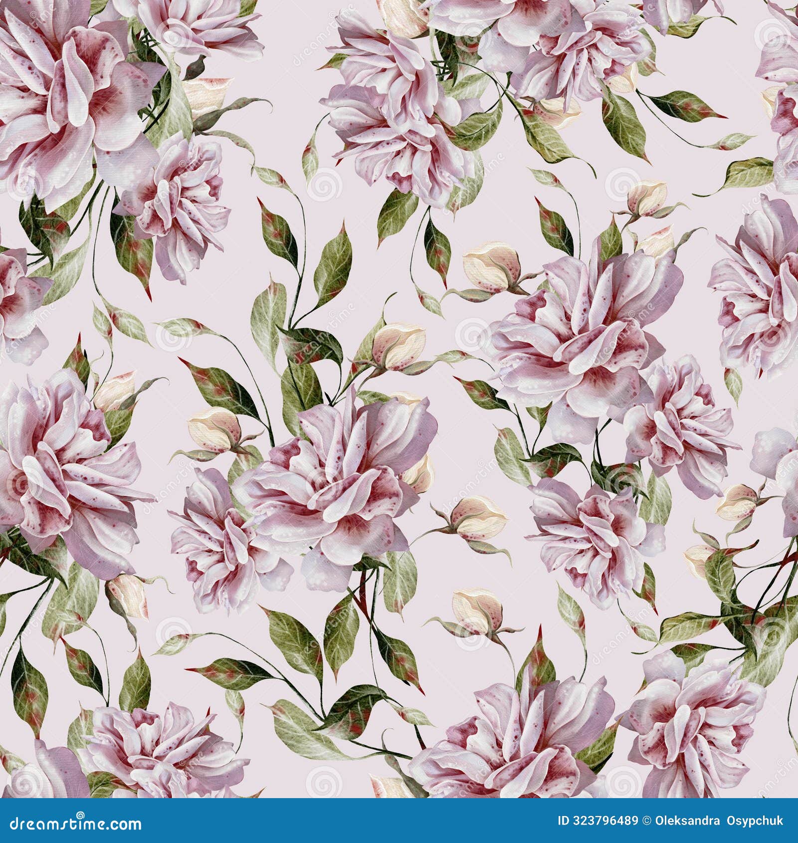 Watercolor Seamless Pattern with Pink Roses and Leaves Stock ...