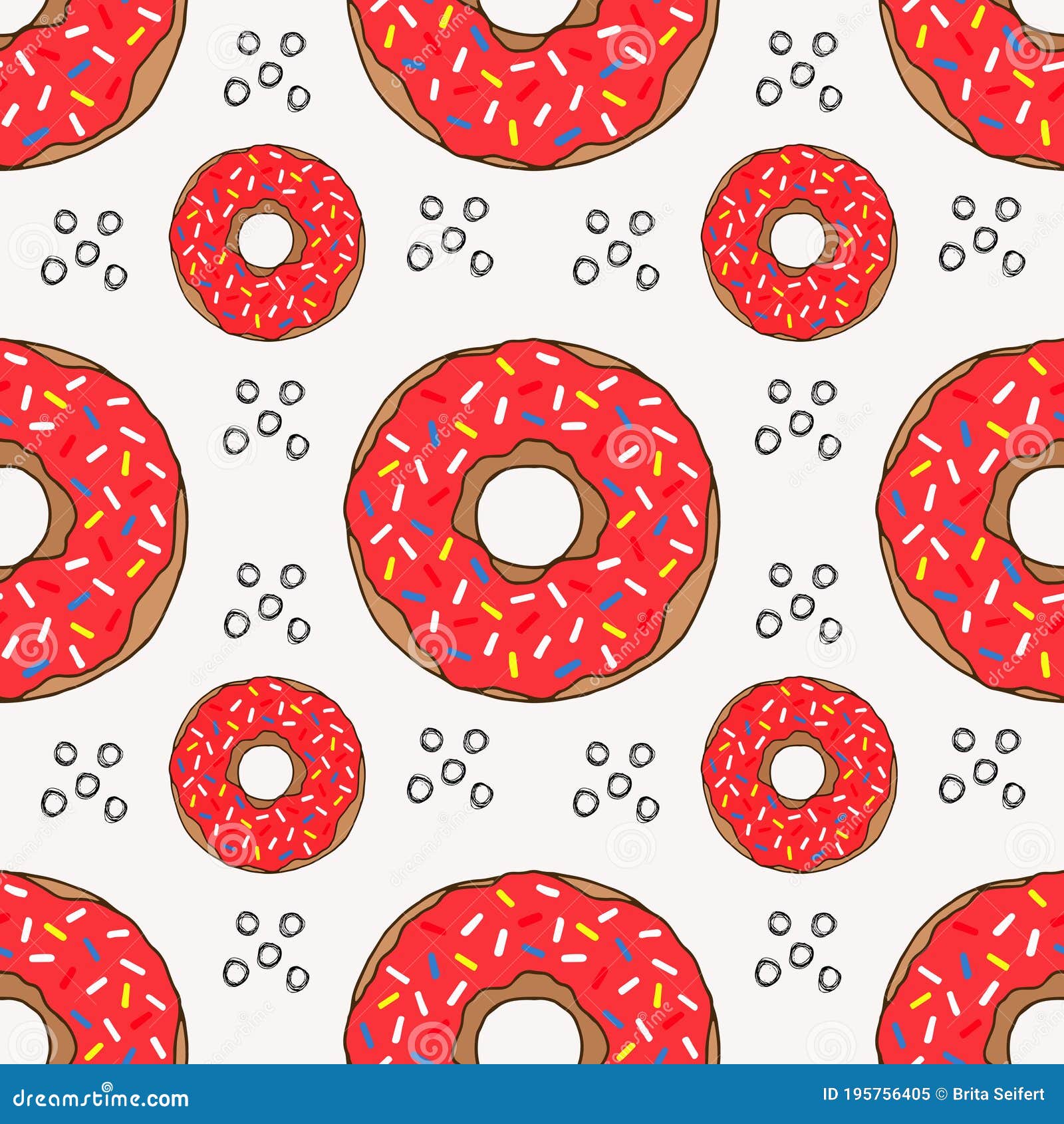 Watercolor Seamless Pattern of Red Donuts on Bright Background for ...