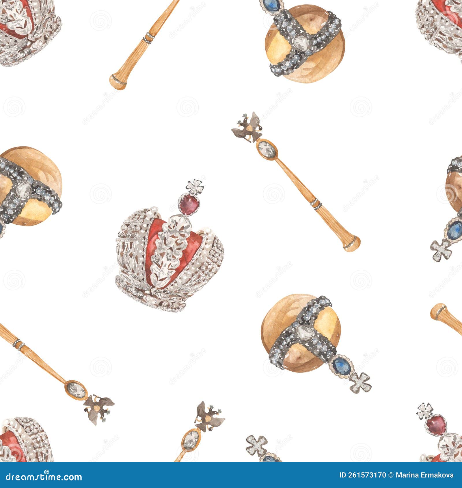Watercolor Seamless Pattern With Russian Power Symbols, Scepter, Orb ...