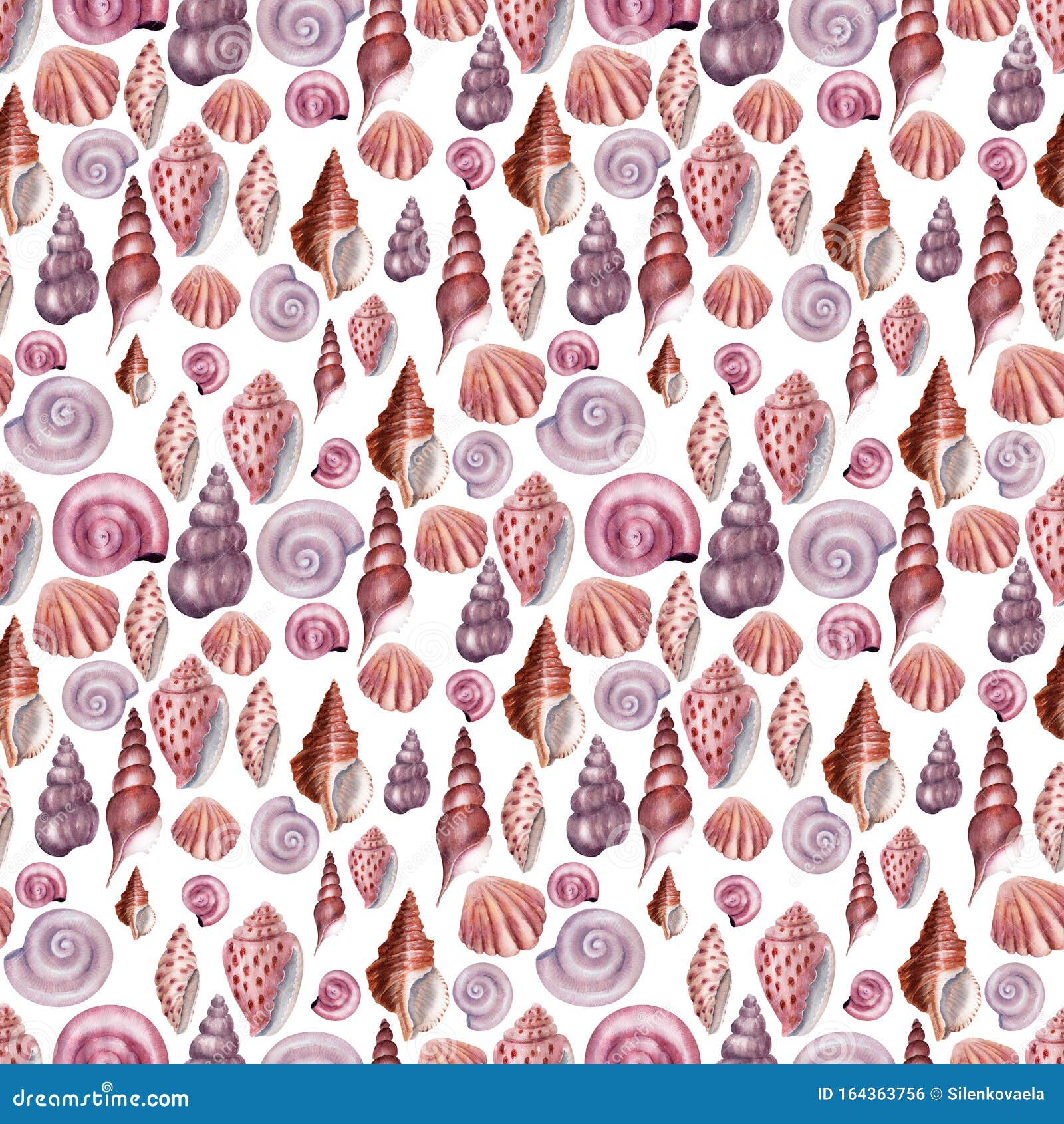 Watercolor Seamless Pattern Seashells. Pink Shells Stock Illustration ...