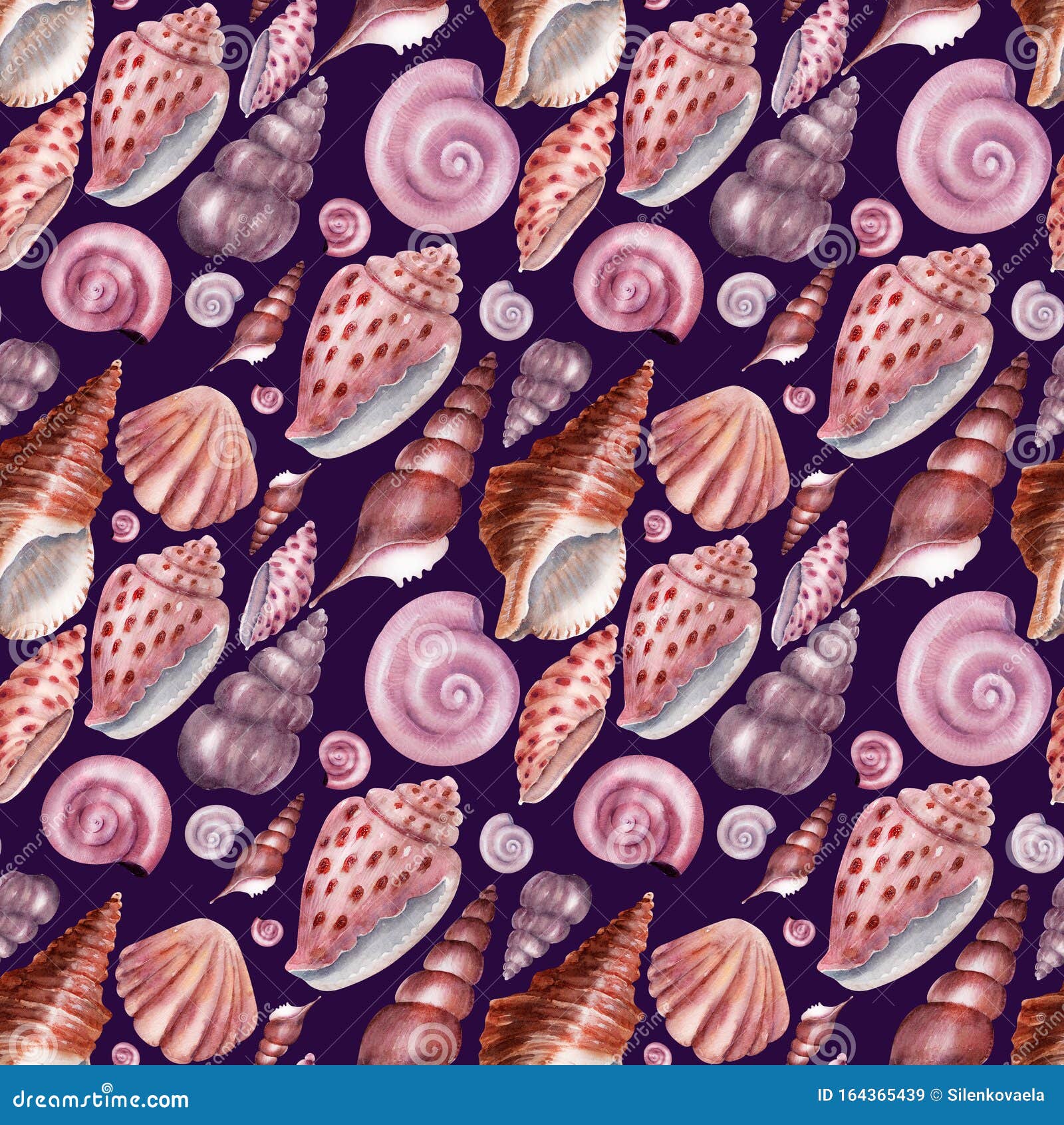 Watercolor Seamless Pattern Seashells. Pink Shells Stock Image - Image ...