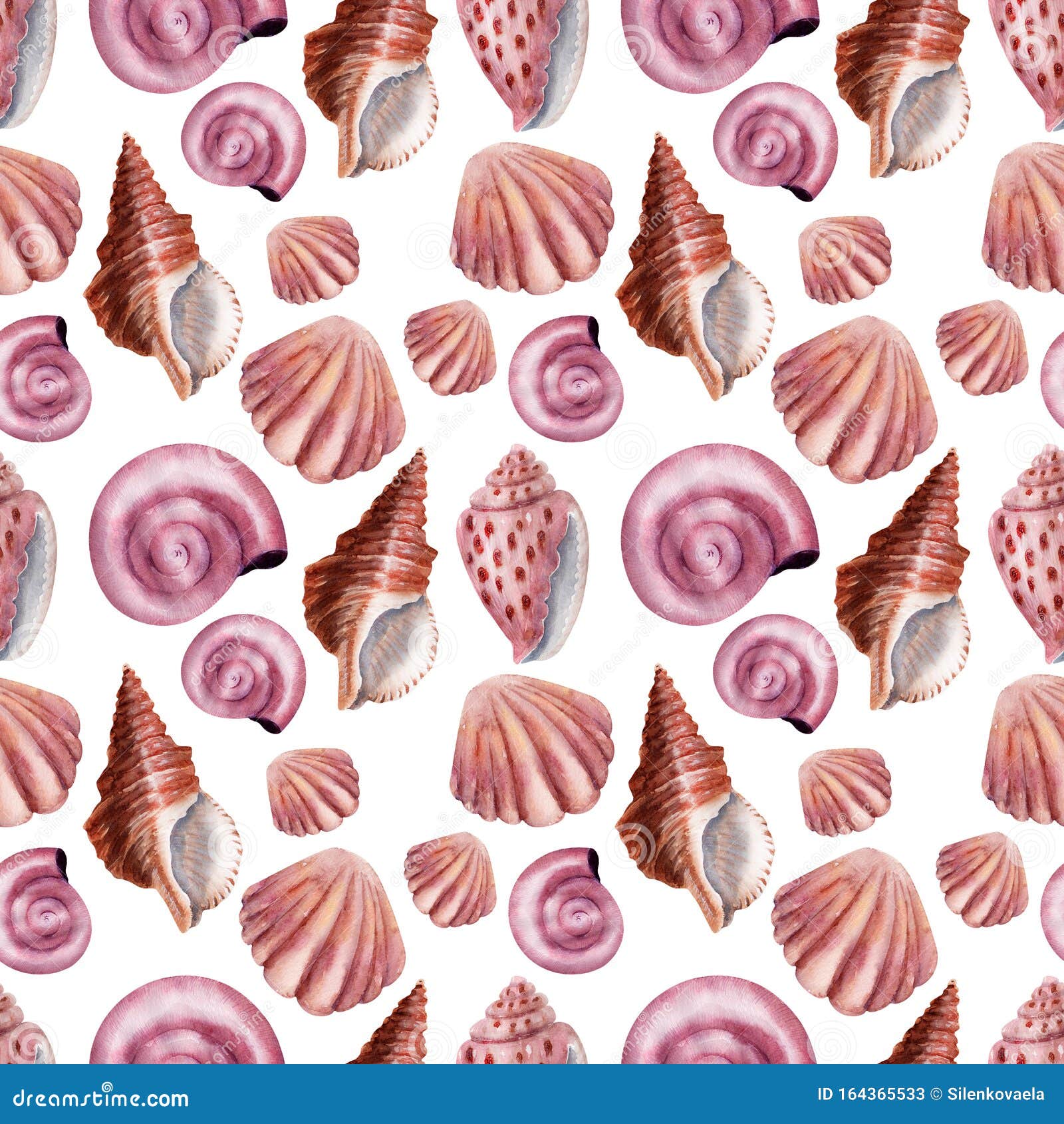 Watercolor Seamless Pattern Seashells Pink Shells Stock Image Image