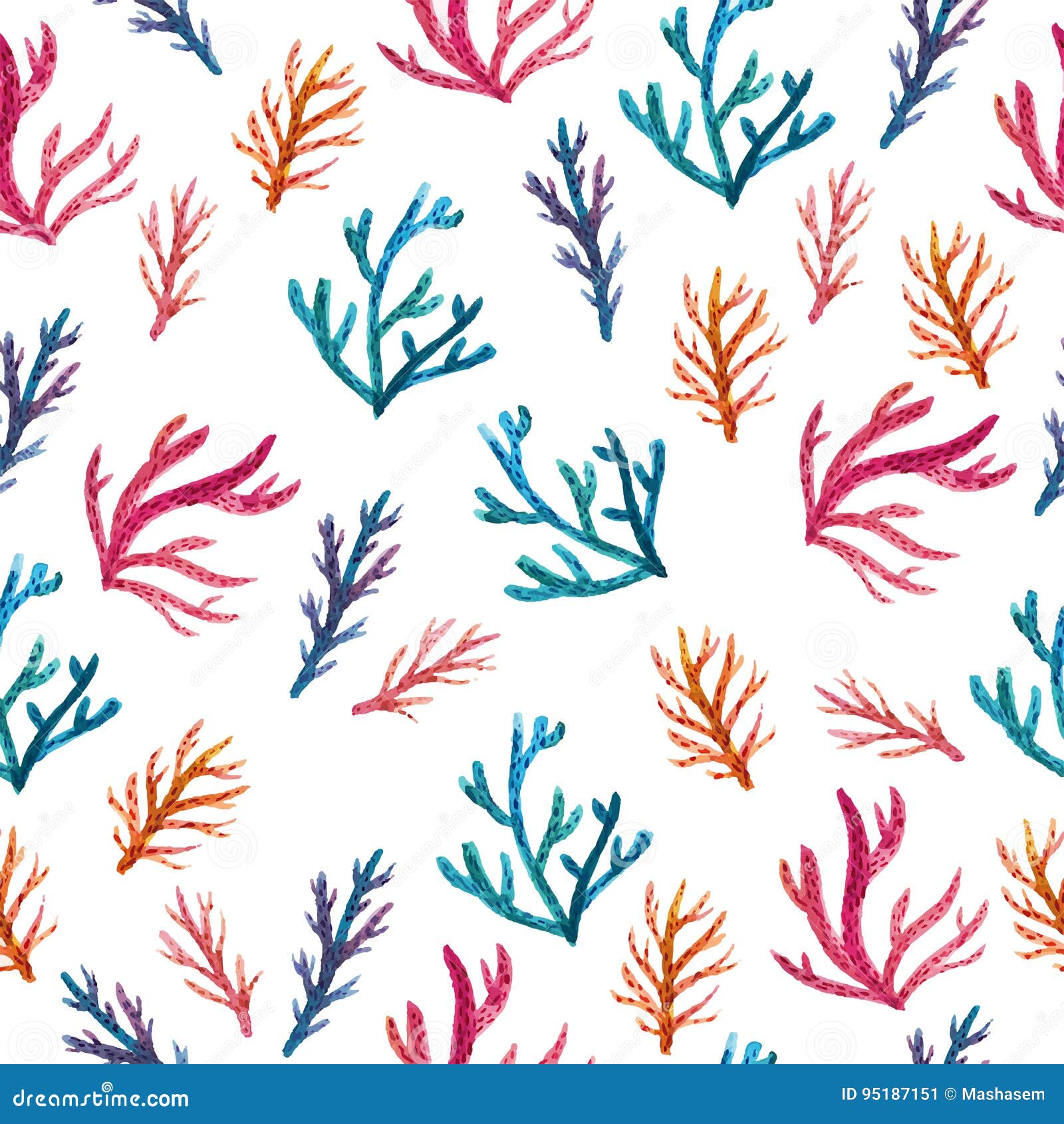 Watercolor Seamless Pattern with Seaweed. Stock Vector - Illustration ...