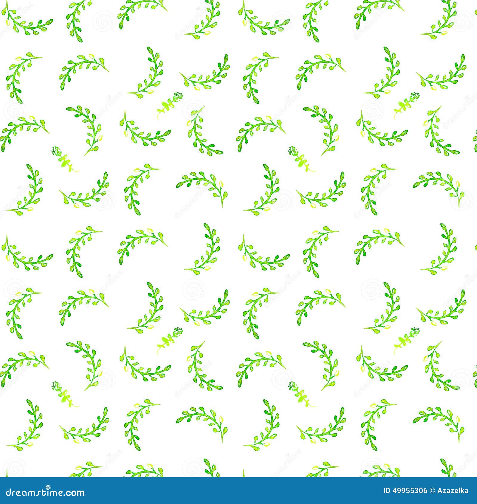 Watercolor Seamless Pattern. Simple Spring Hand Drawn Background. Green ...